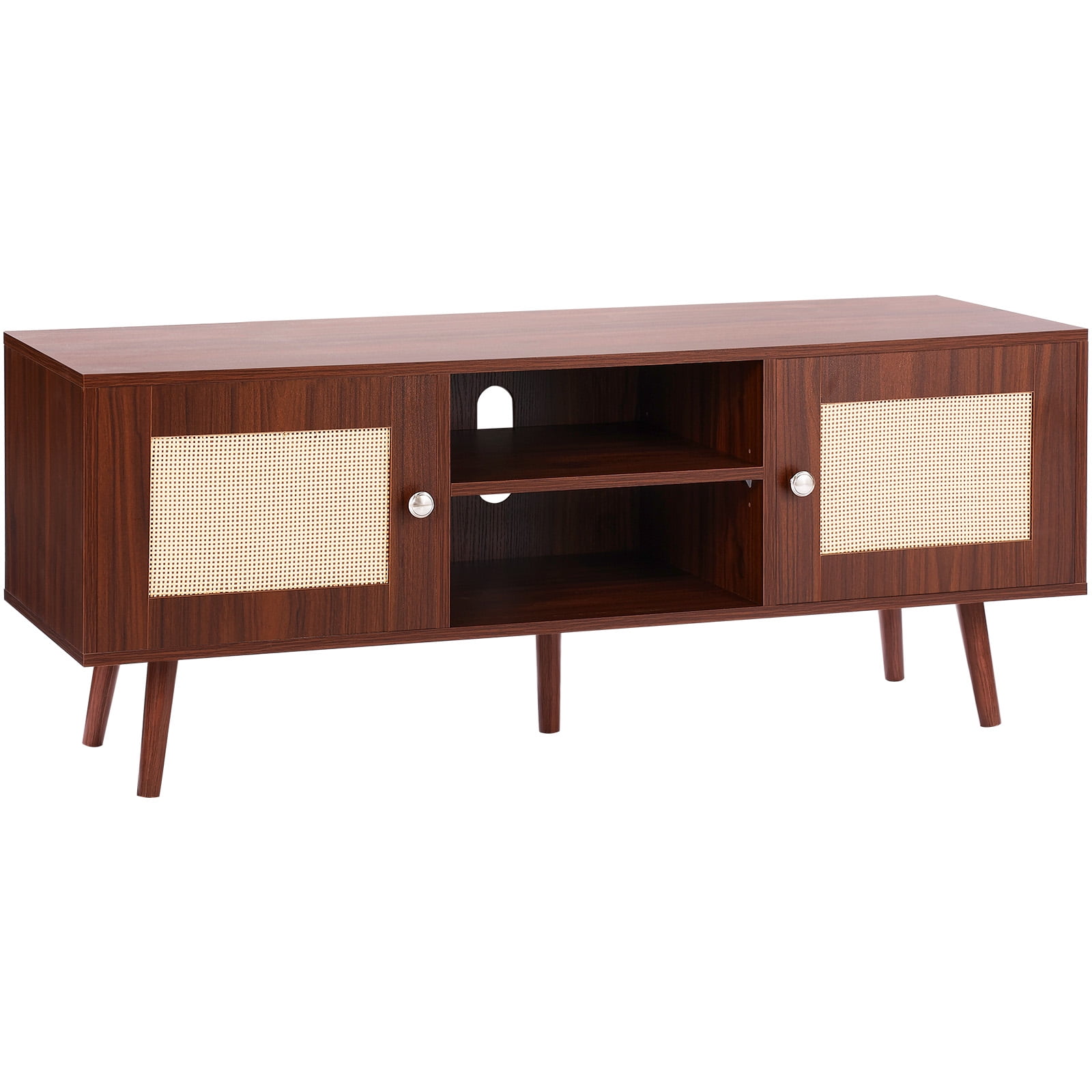 KFFKFF Wicker Television Stand, Bohemian Style Television Cabinet for ...
