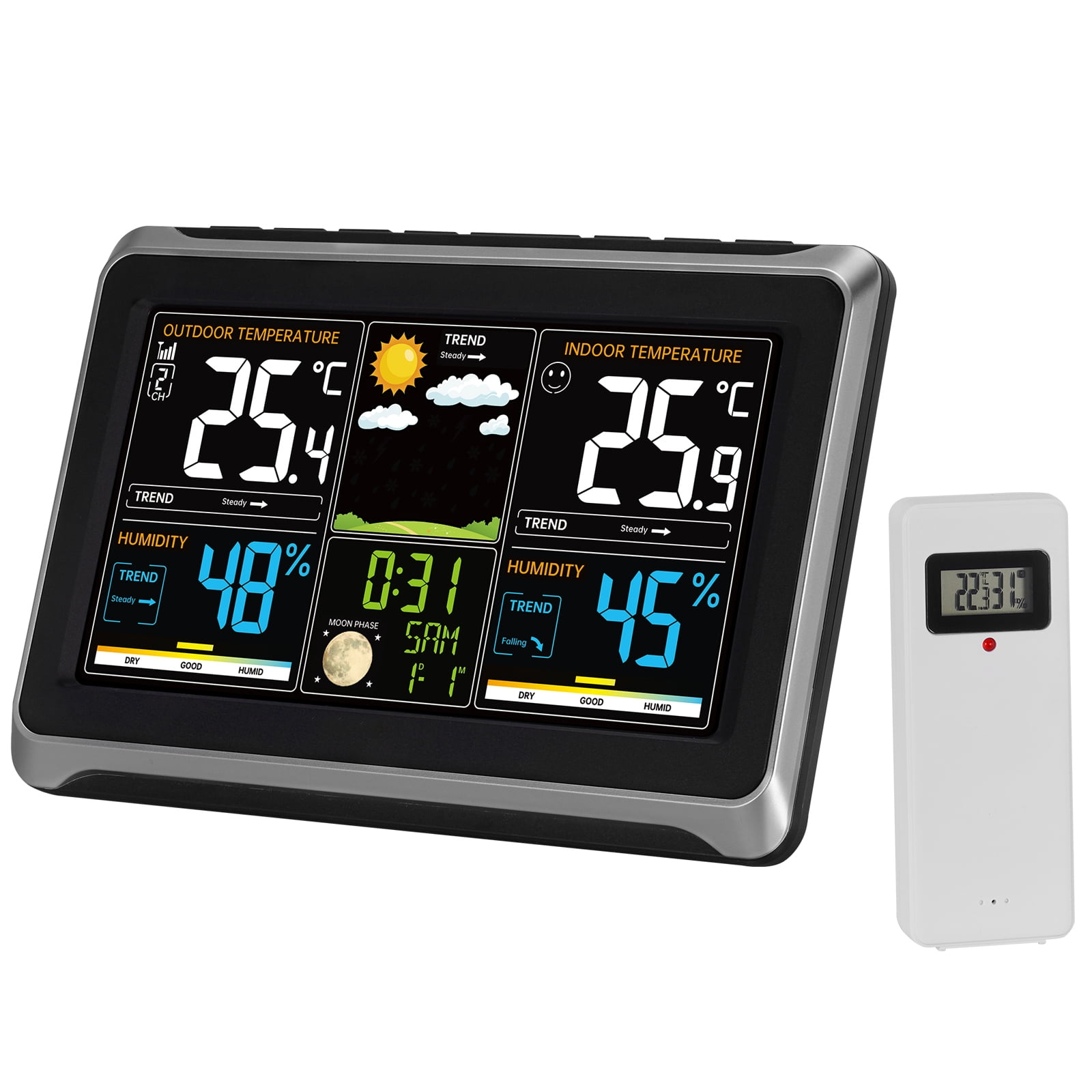 KFFKFF 5 in 1 Wireless Weather Station, 7.5 in Color Display, Digital ...