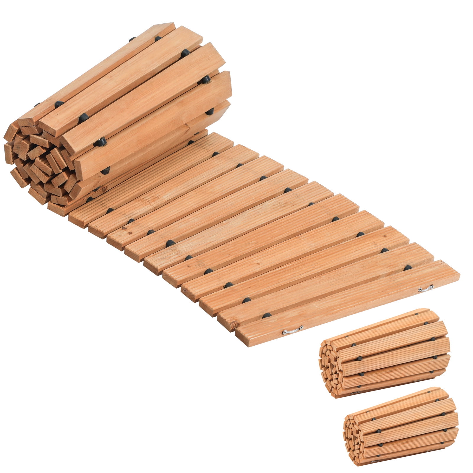 KFFKFF Wooden Garden Pathway, 7 ft x 17 in, Non-Slip Curved Outdoor ...