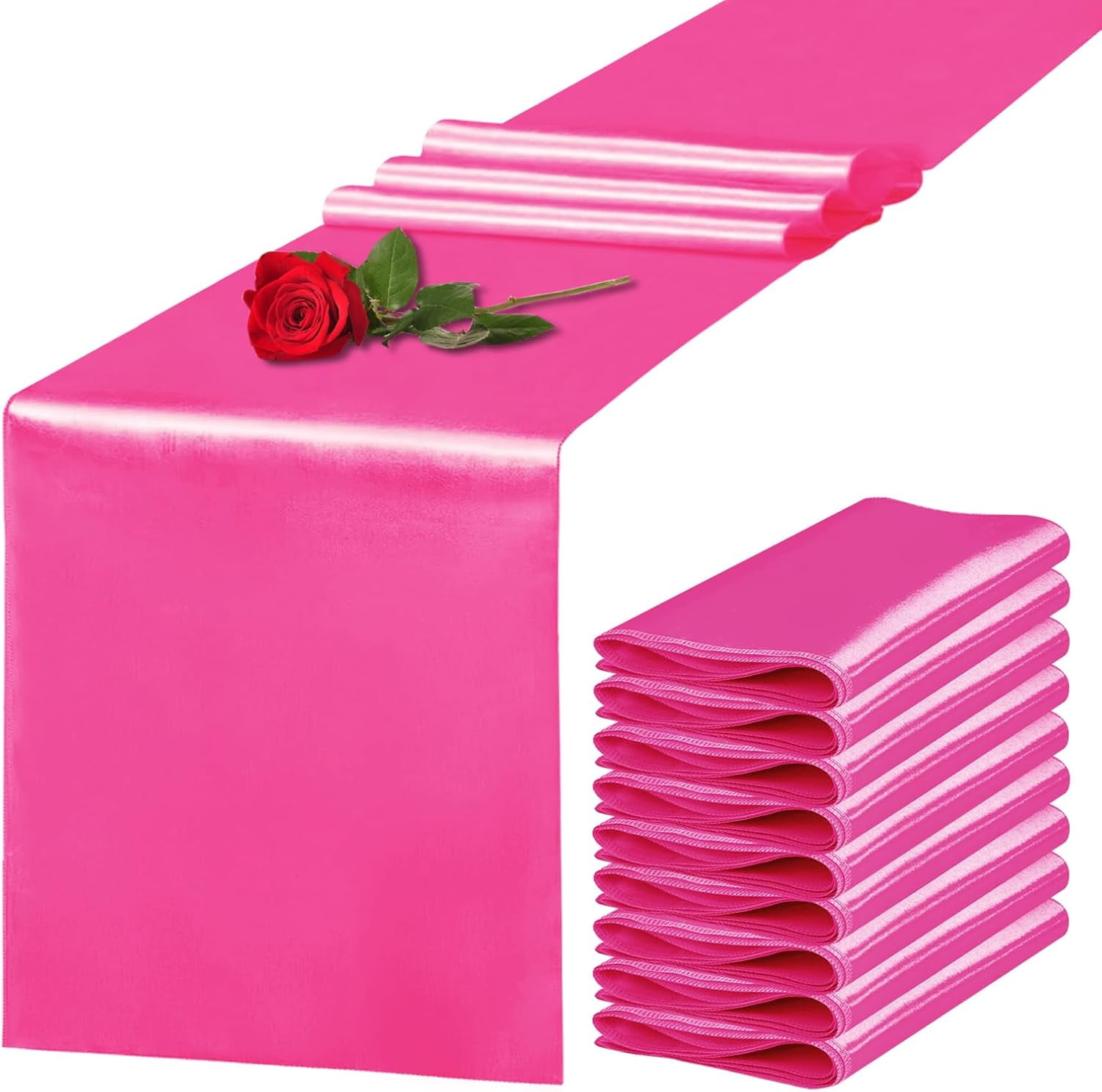 KFHARS-10 Pack Satin Table Runner 12 x 108 Inch Long Fuchsia Silk Table ...