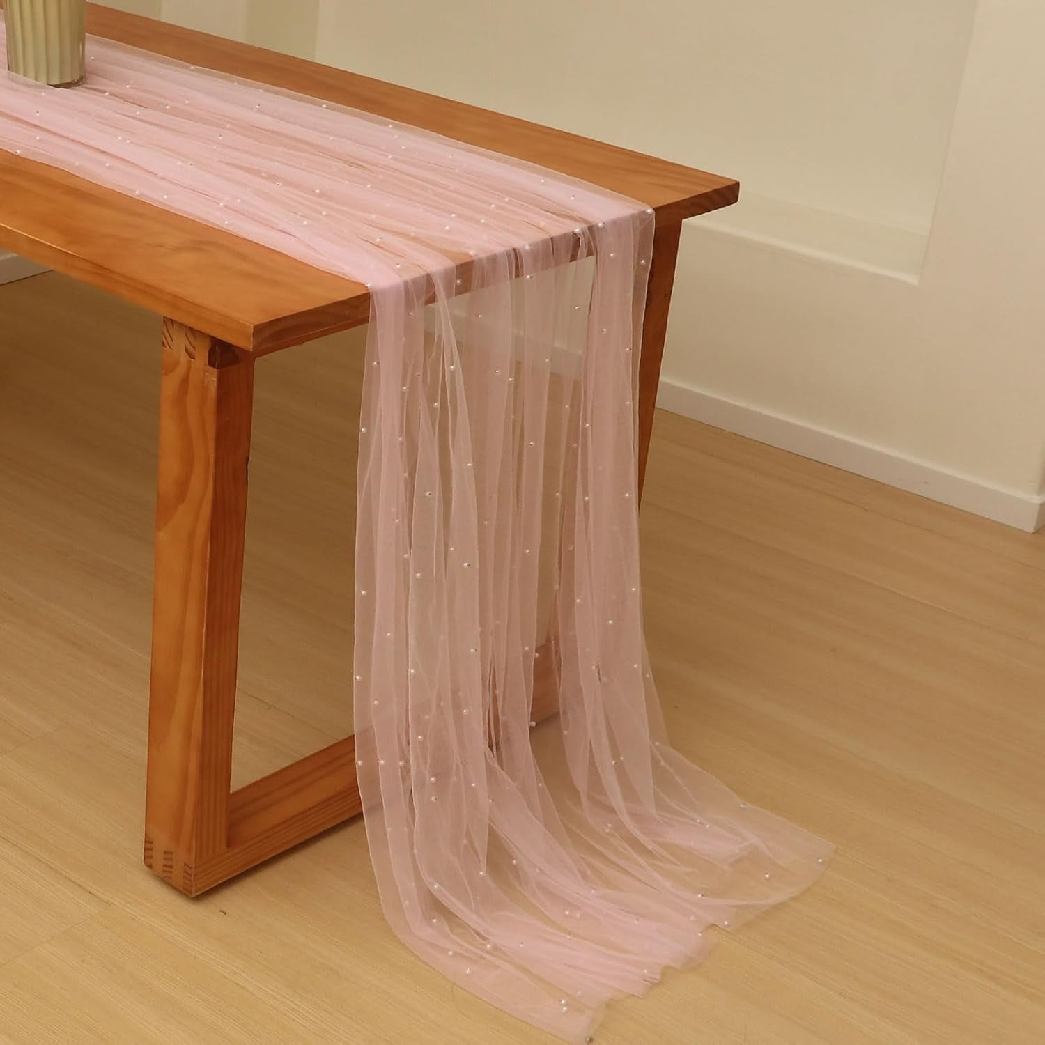 KFHARS-10FT Pink Pearl Table Runner, Dessert Fabric Tulle Table Runner ...