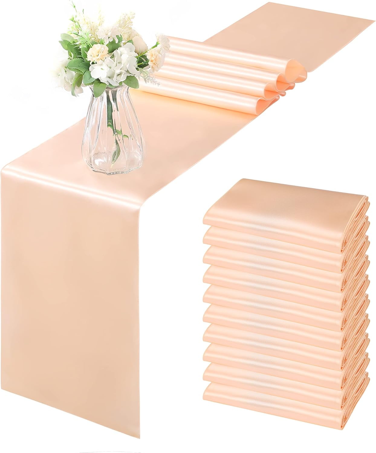 KFHARS-12 Pack Peach Satin Table Runner 12 x 108 Inch, Smooth Table ...