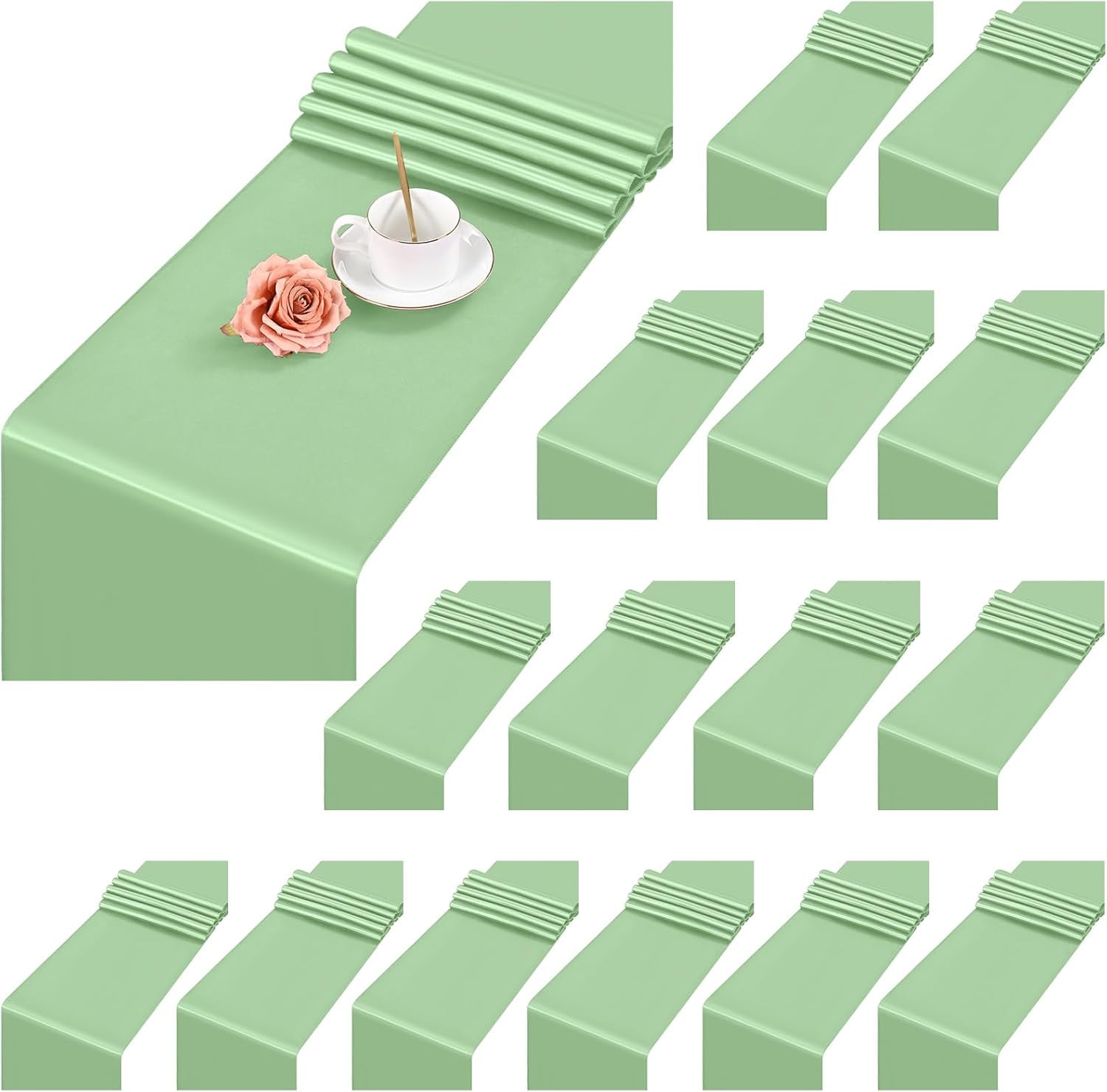 KFHARS-16 Pack Sage Green Satin Table Runner 12 x 72 Inch Satin Table ...