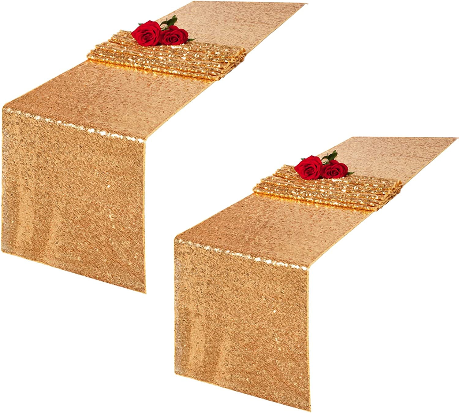 KFHARS-2 Pack Glitter Gold Sequin Table Runners 12x72 Inch Golden Table ...