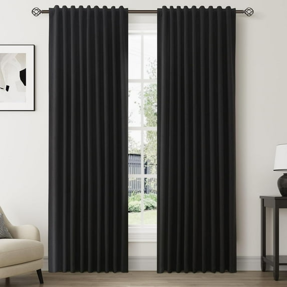 KFHARS-Black Linen 100% Blackout Curtains for Bedroom 84 Inch Length 2 ...