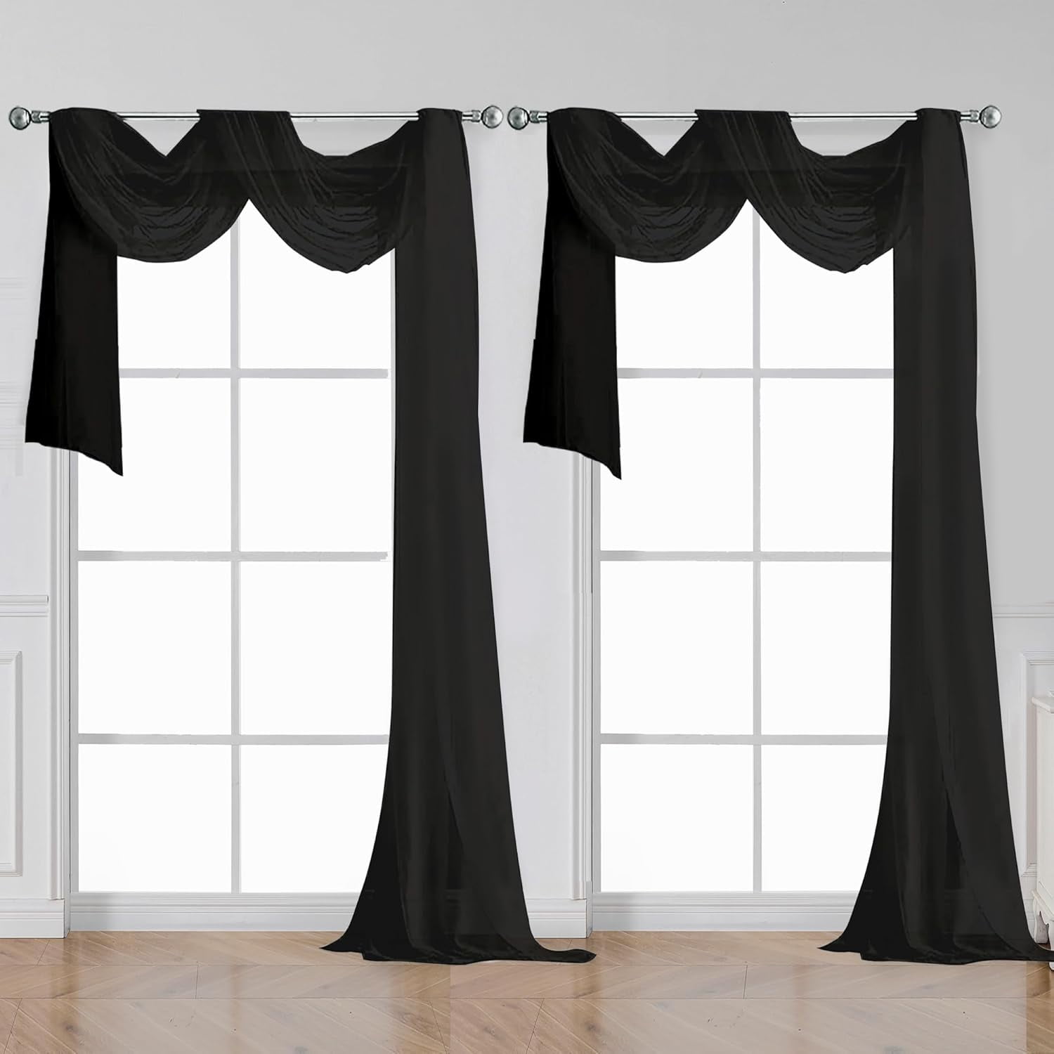 KFHARS-Black Sheer Curtains 144 inch Extra Long, Elegant and Airy Drapes Translucent Window ...