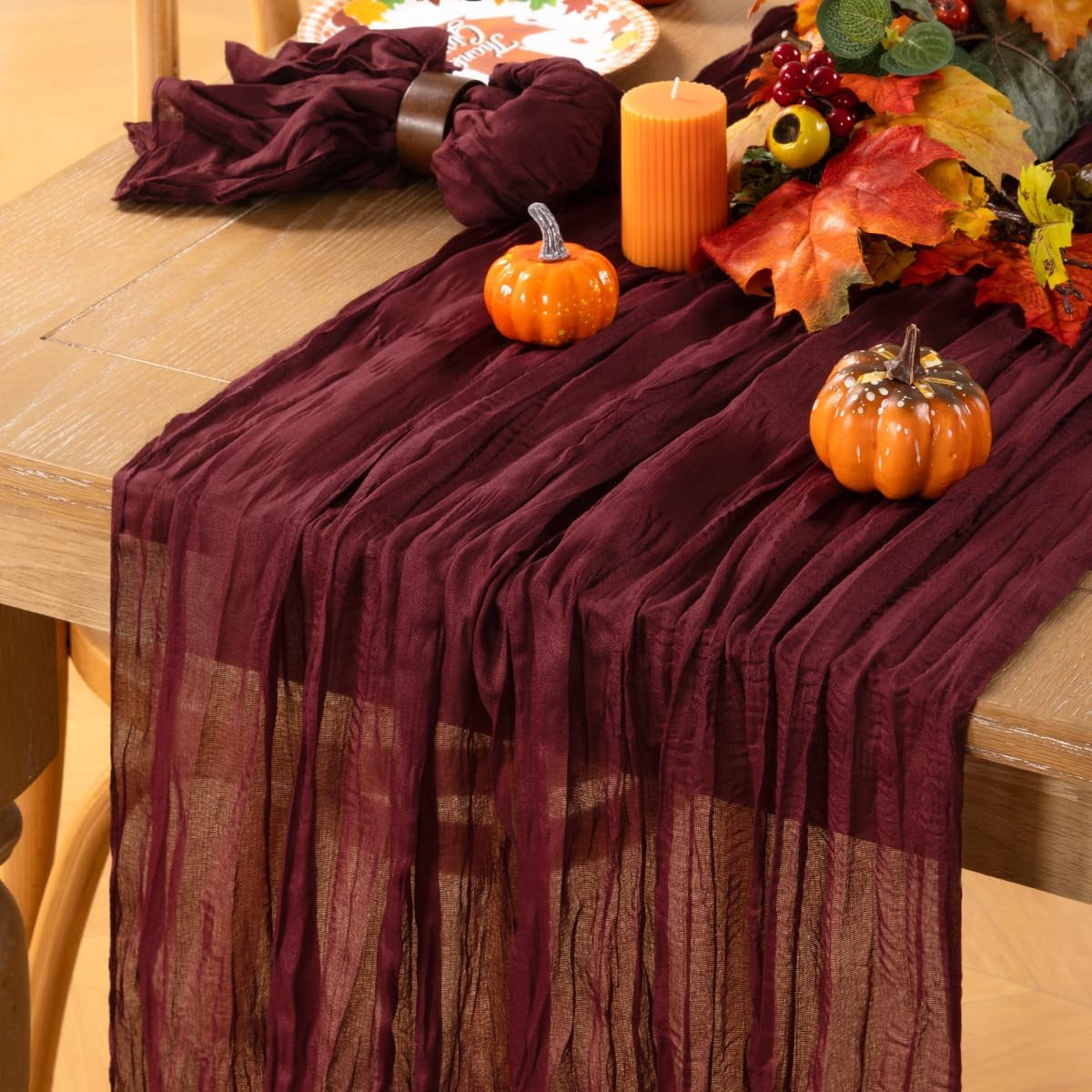 KFHARS-Burgundy Red Table Runner 10ft Rustic Gauze Wine Red Cheesecloth ...