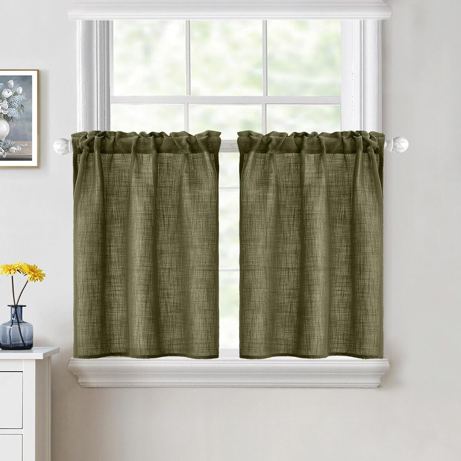 KFHARS-Cafe Curtains 24 Inch Length Half Window Curtain Semi Sheer ...