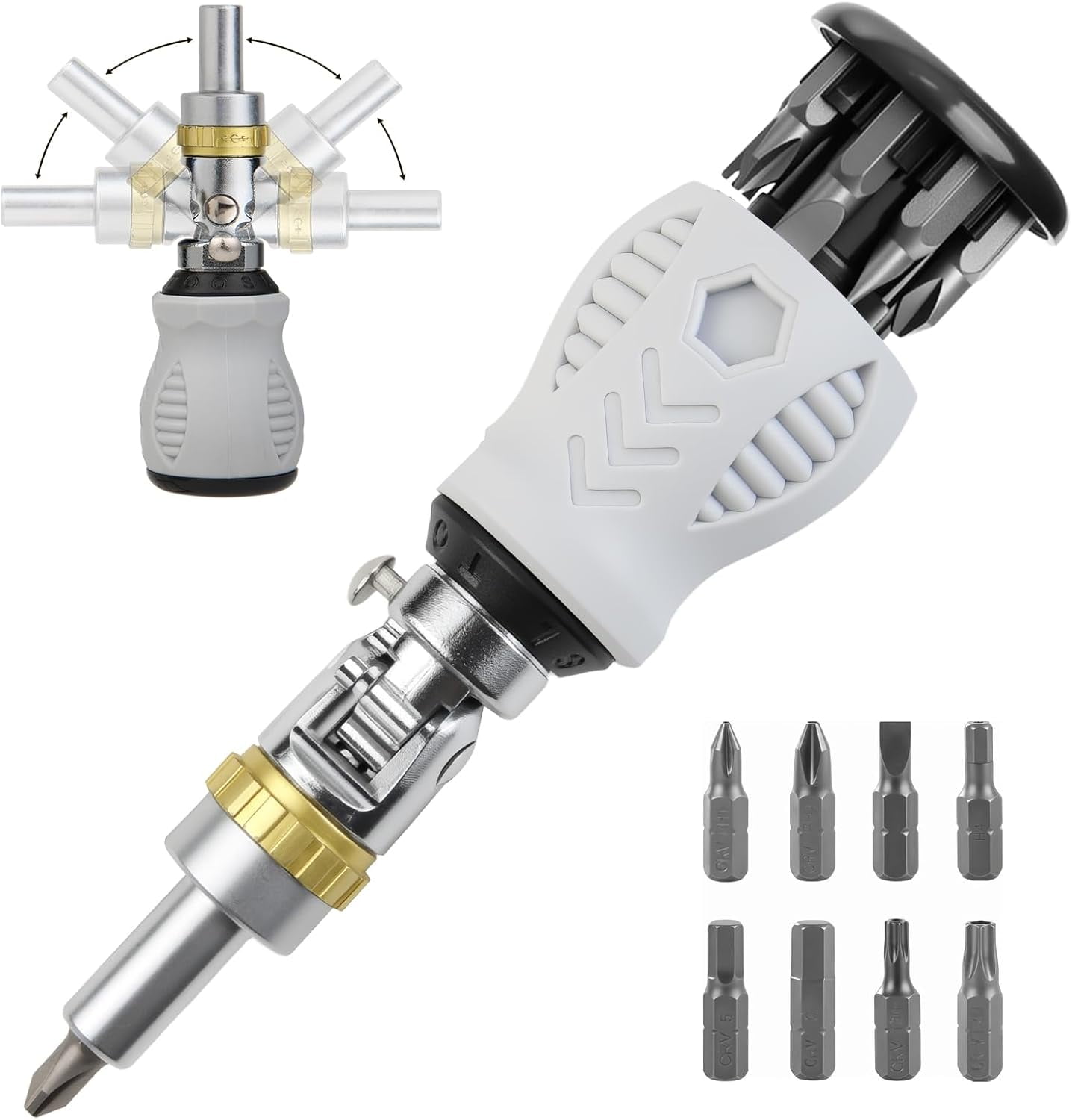 KFHARS-GISVAR Ratcheting Screwdriver, Multi-Bit Screwdriver/Short Screw ...