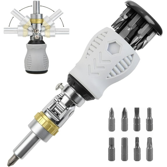 KFHARS-GISVAR Ratcheting Screwdriver, Multi-Bit Screwdriver/Short Screw ...