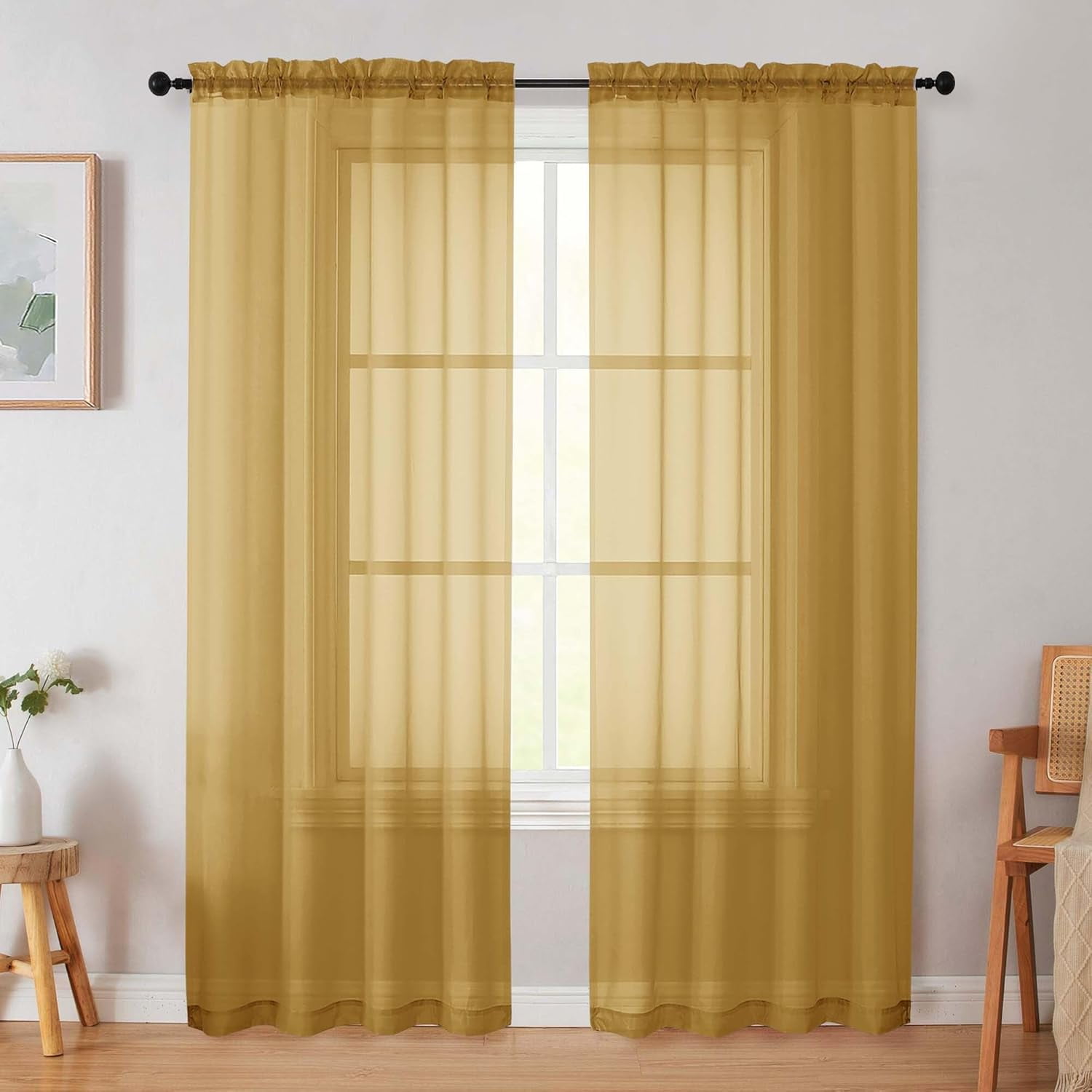 KFHARS-Gold Sheer Curtain for Bedroom Living Room 78 Inches Long 2 ...
