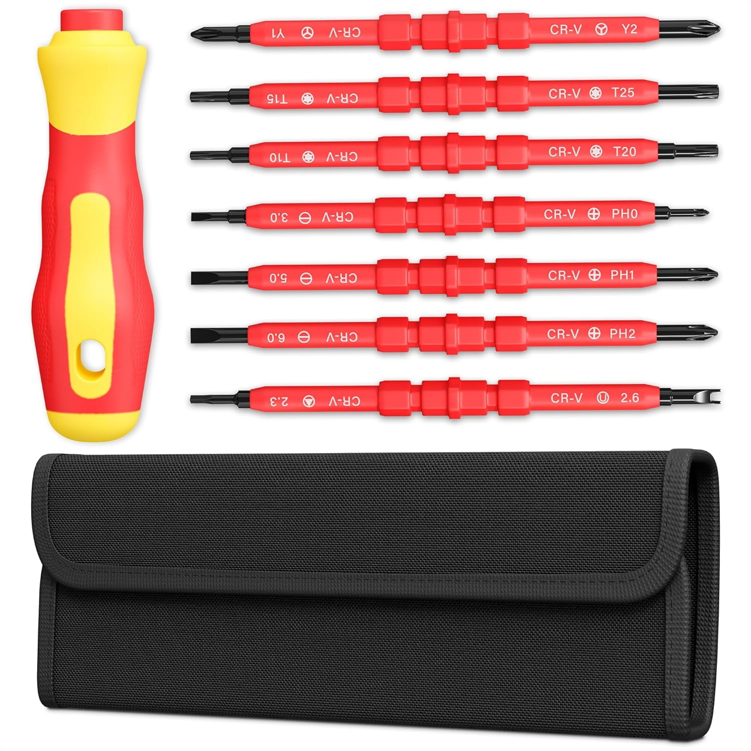 KFHARS-Insulated Screwdriver Set - 14 Tips (3 Crosshead, 3 Slotted, 4 ...