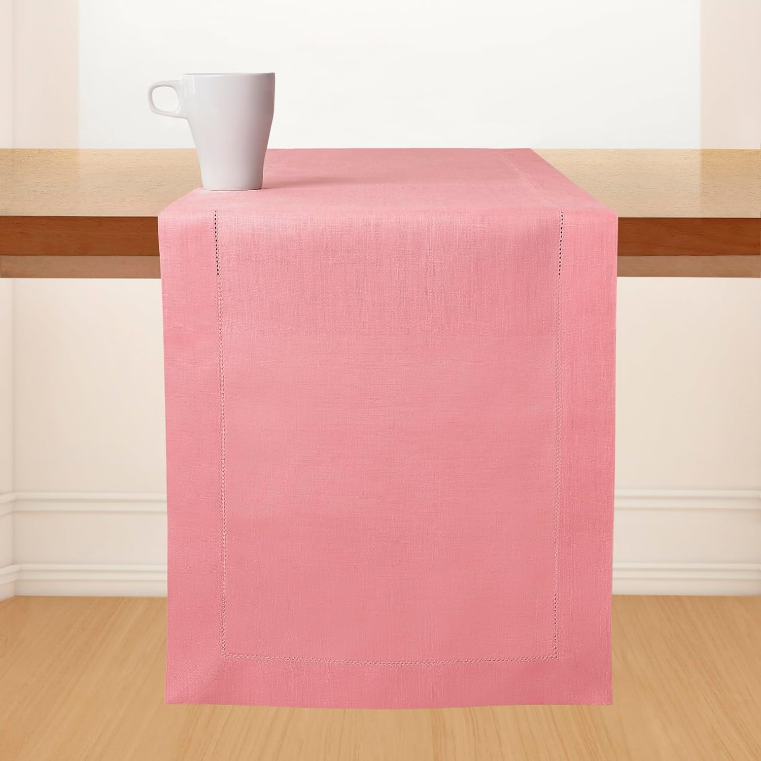 KFHARS-Linen Dusty Pink Table Runner 48 Inches - Classic Hemstitch, 100 ...
