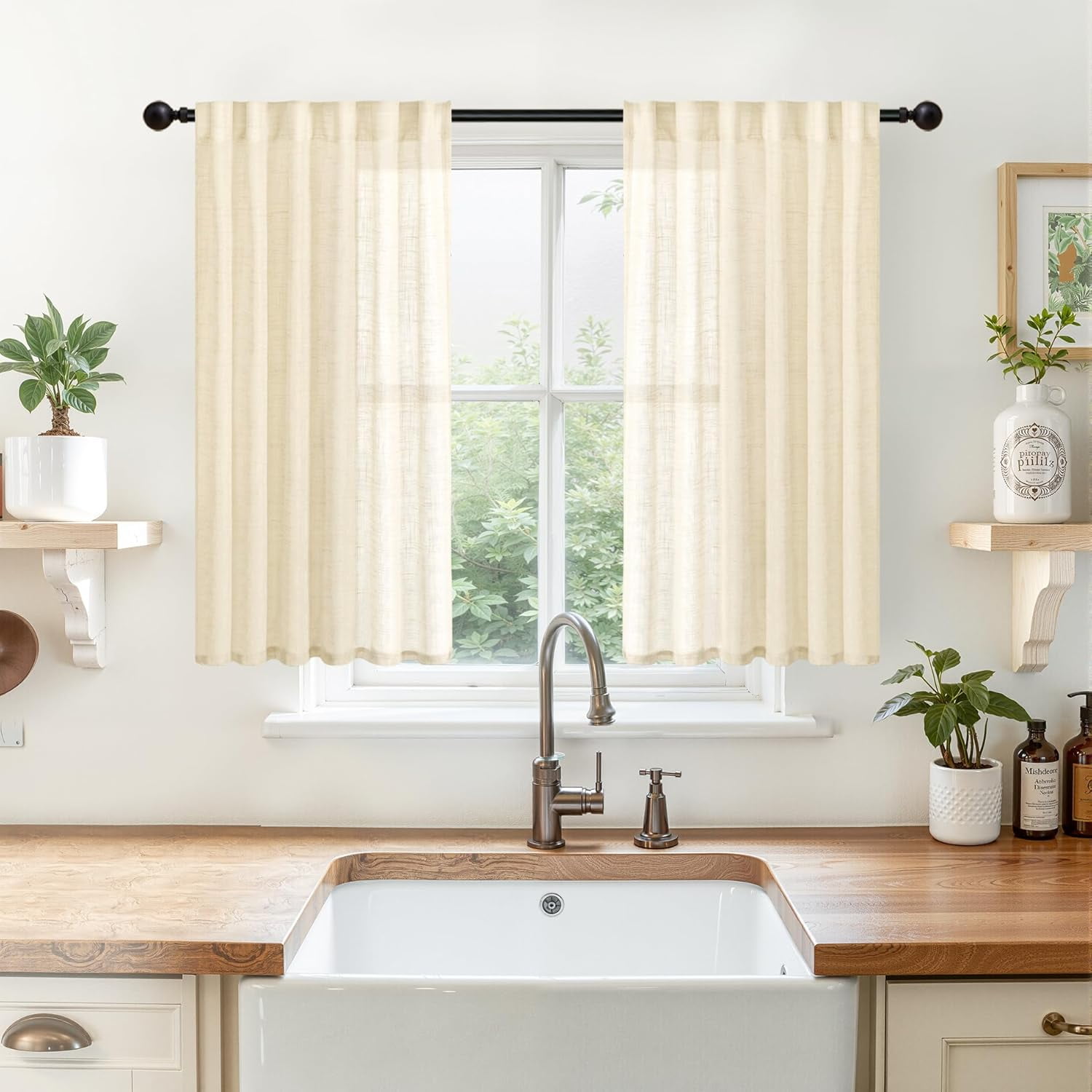 KFHARS-Linen Kitchen Window Curtains 40 Inch Length for Over Sink, Cafe ...