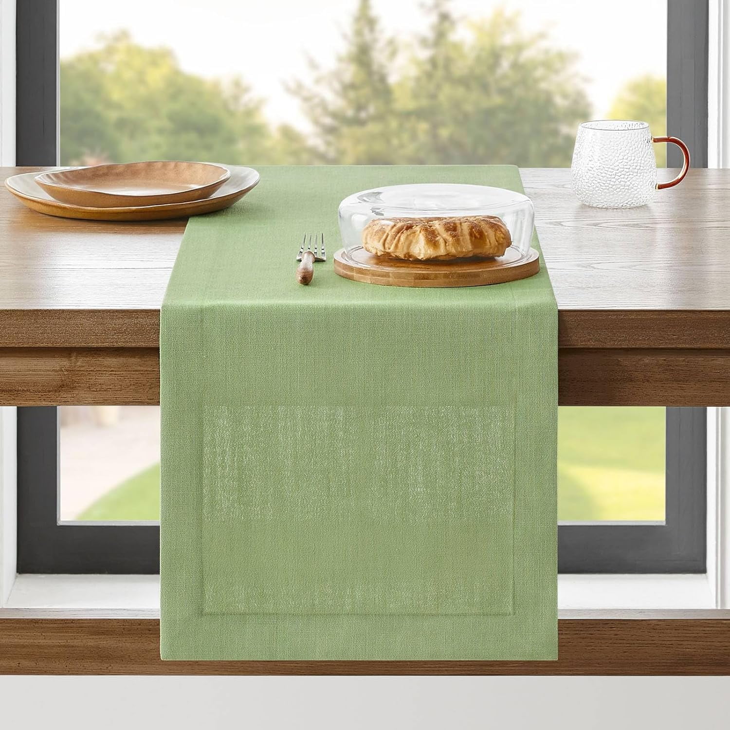 KFHARS-Linen Textured Border Table Runner, 14 x 48 Inch Green ...