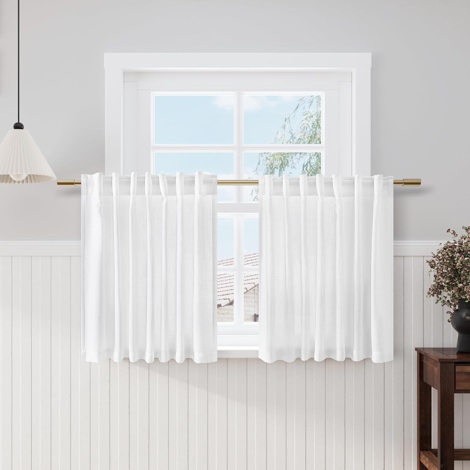 KFHARS-Linen Textured Half Curtains for Cafe Back Tab Rod Pocket Window ...