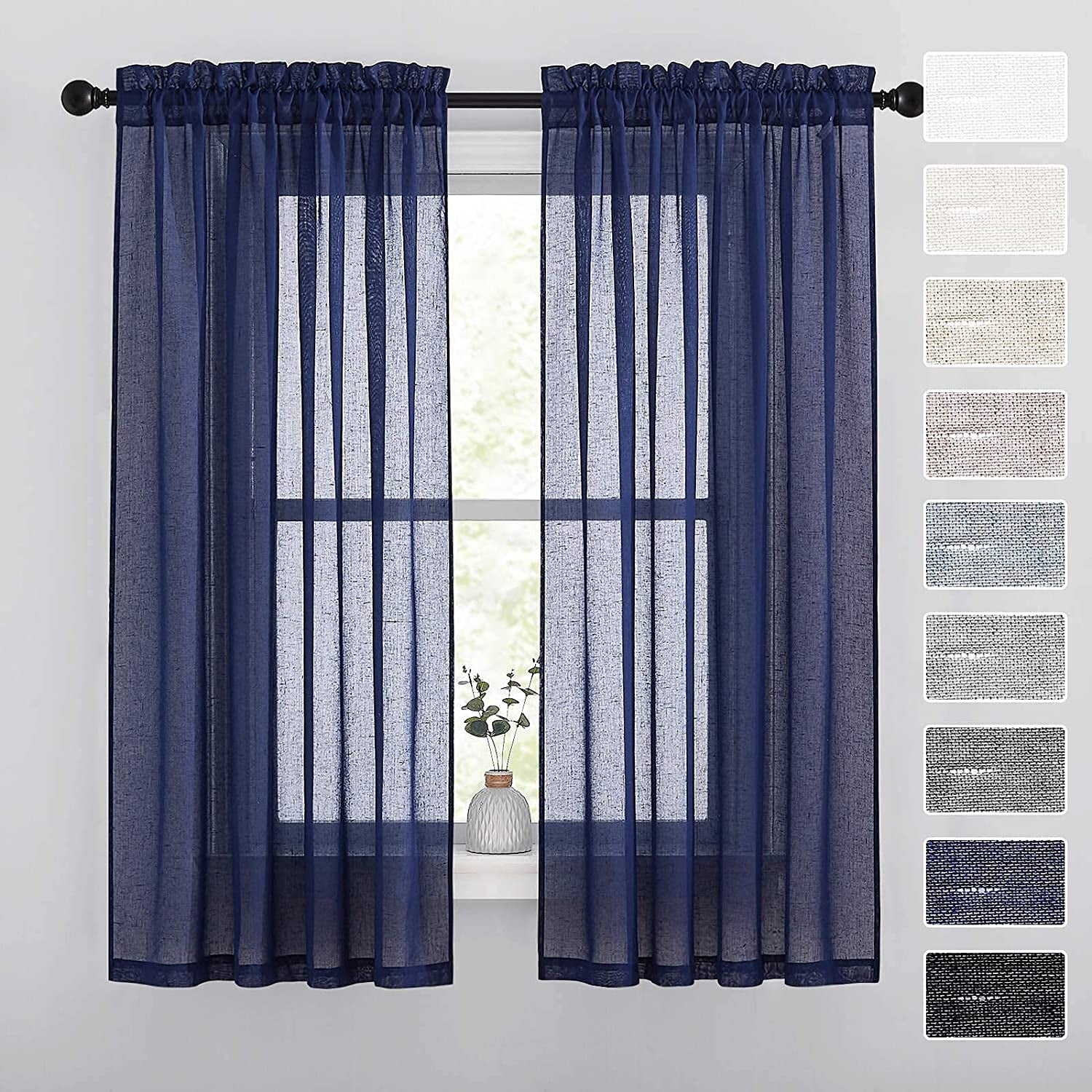 KFHARS-Navy Blue Curtains Sheer Linen Window Curtains Light Glare ...