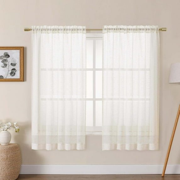KFHARS-Sheer Curtains 54 Inch Length 2 Panels Set, Natural Linen Blend ...