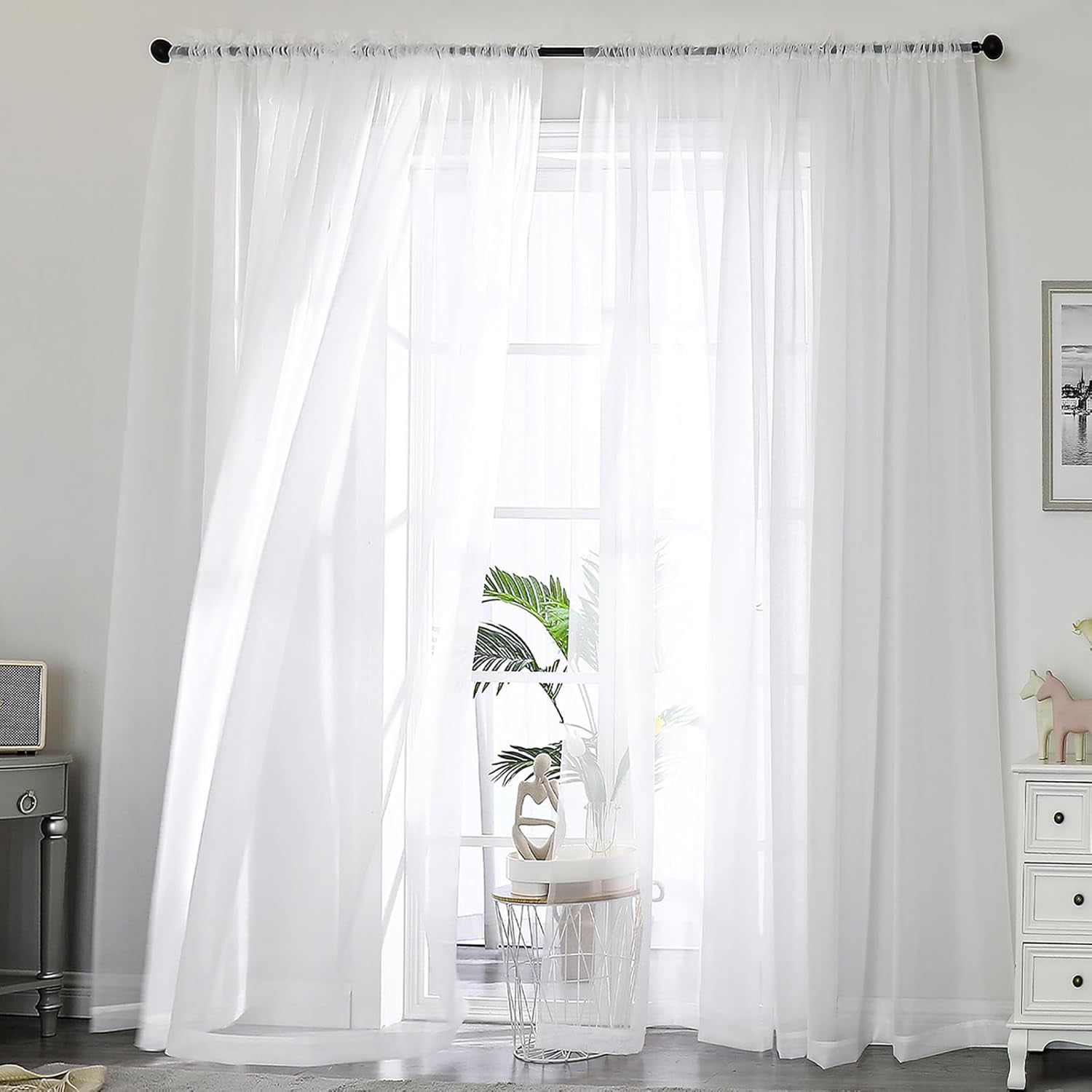 KFHARS-Sheer Curtains 84 Inches Long 2 Panels Set, Sheer White Curtains ...