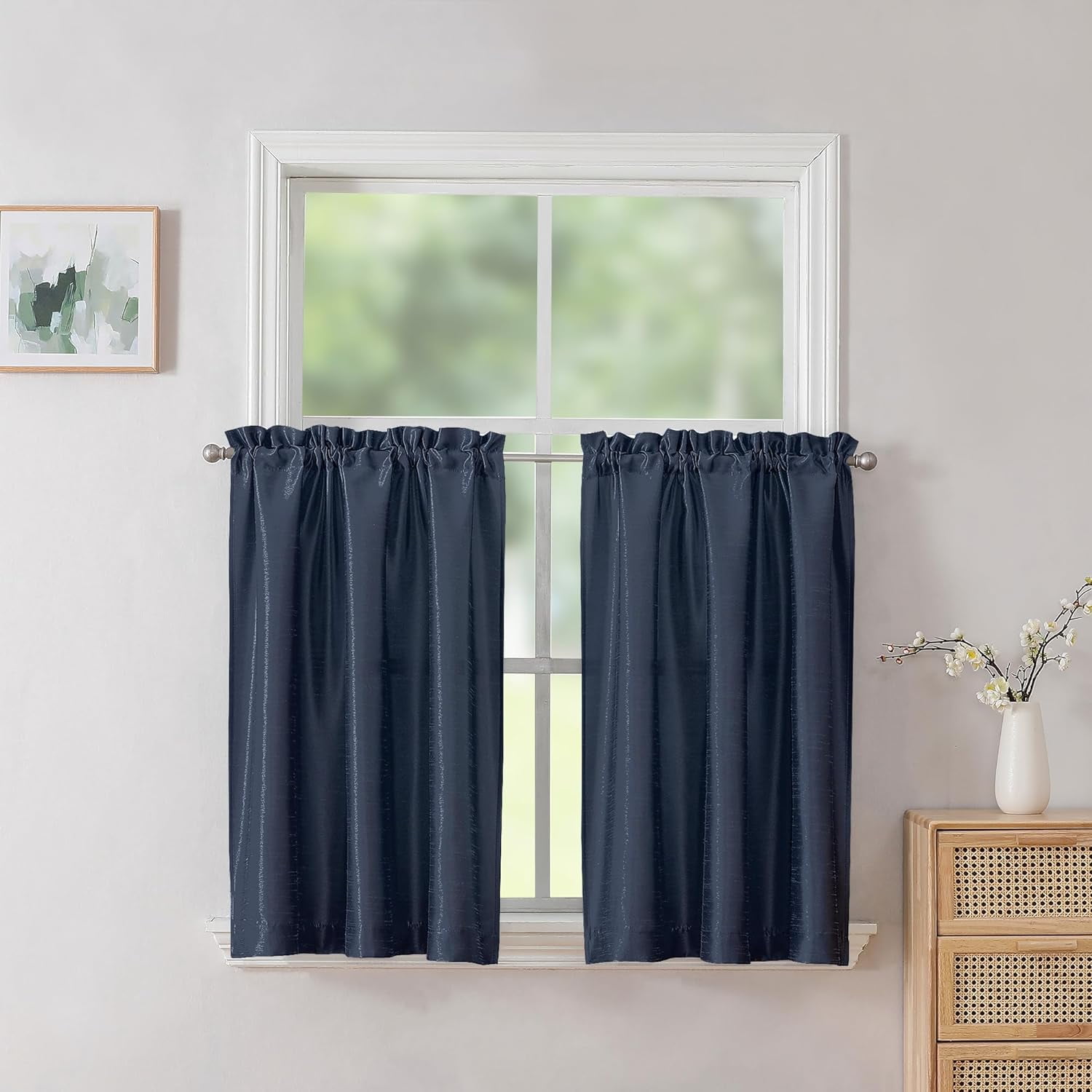 KFHARS-Uptown Navy Blue Kitchen Tier Curtains 36 Inch Length 2 Panels ...