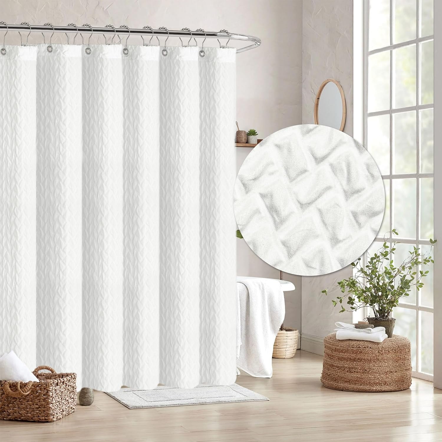 KFHARS-White 3D Embossed Rectangle Textured Fabric Shower Curtain for ...