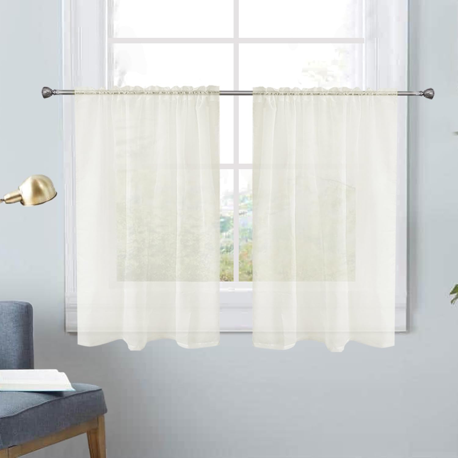 KFHDRS-Basic Rod Pocket Sheer Voile Window Curtain Panels Ivory 1 Pair ...