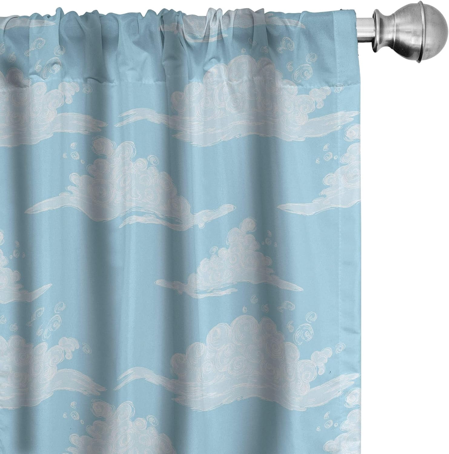 KFHDRS-Blue Sky Curtains, Irregular Unreal Cloud Silhouettes Doodle ...