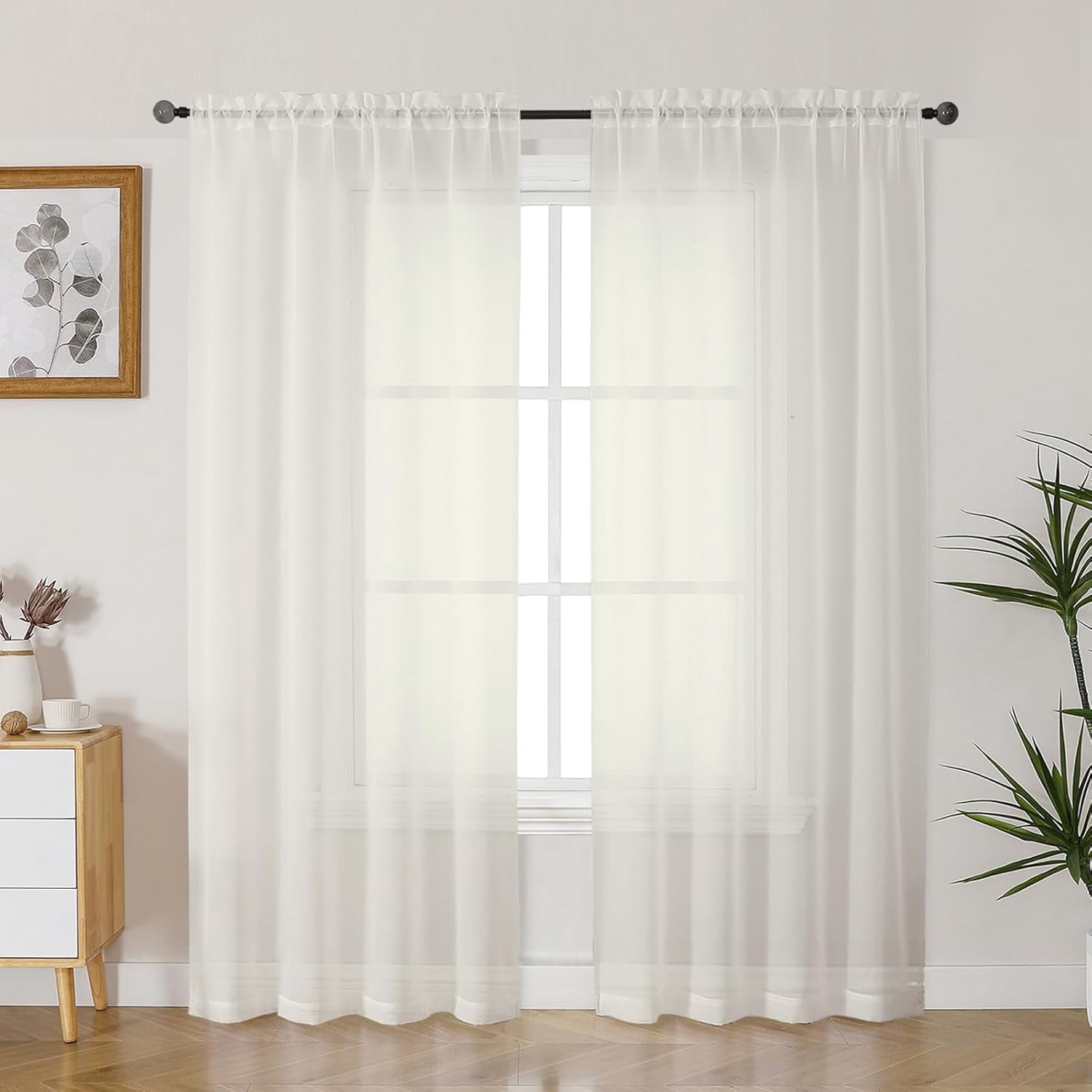 KFHDRS-Ivory Sheer Curtains 72 Inches Long 2 Panels Set, Voile Light ...