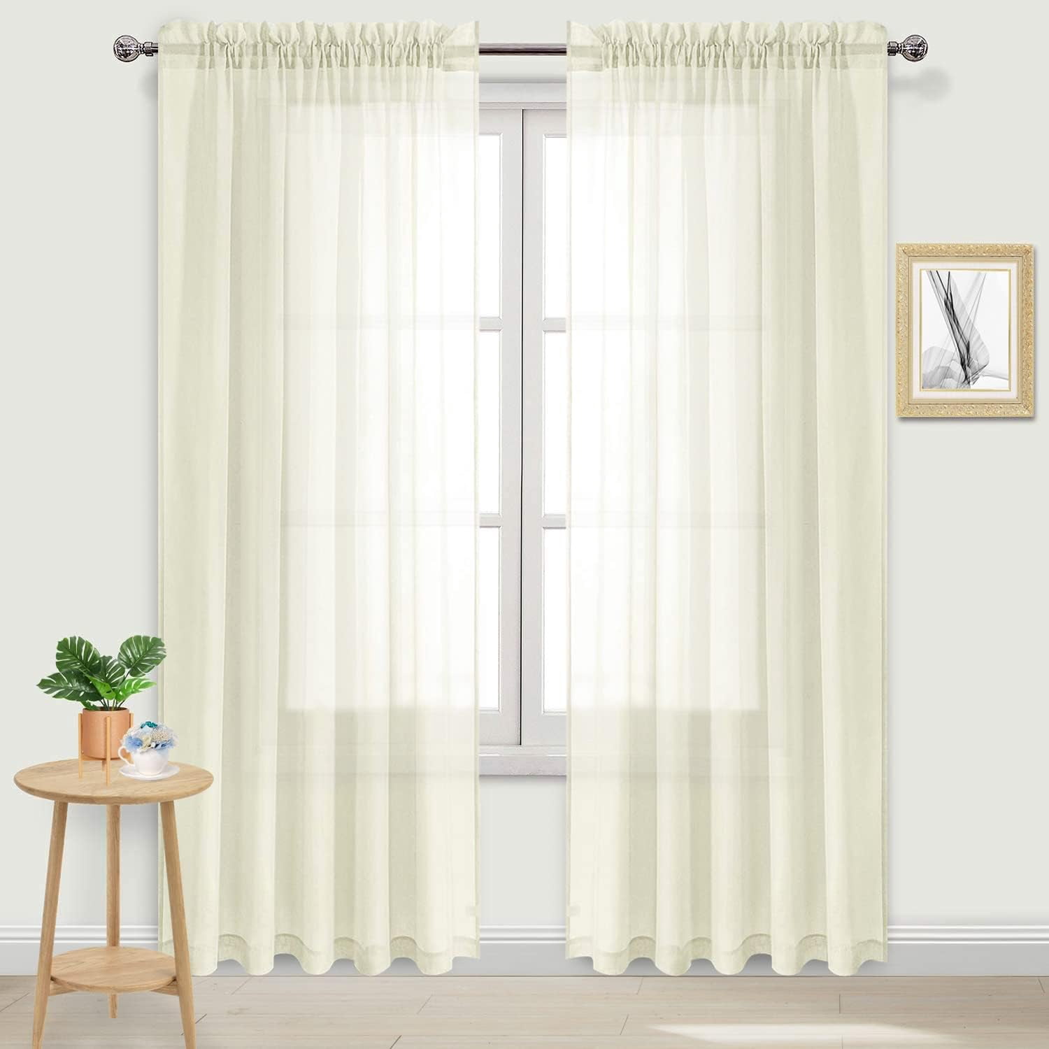 KFHDRS-Ivory Sheer Curtains Semi Transparent Voile Rod Pocket Curtains ...