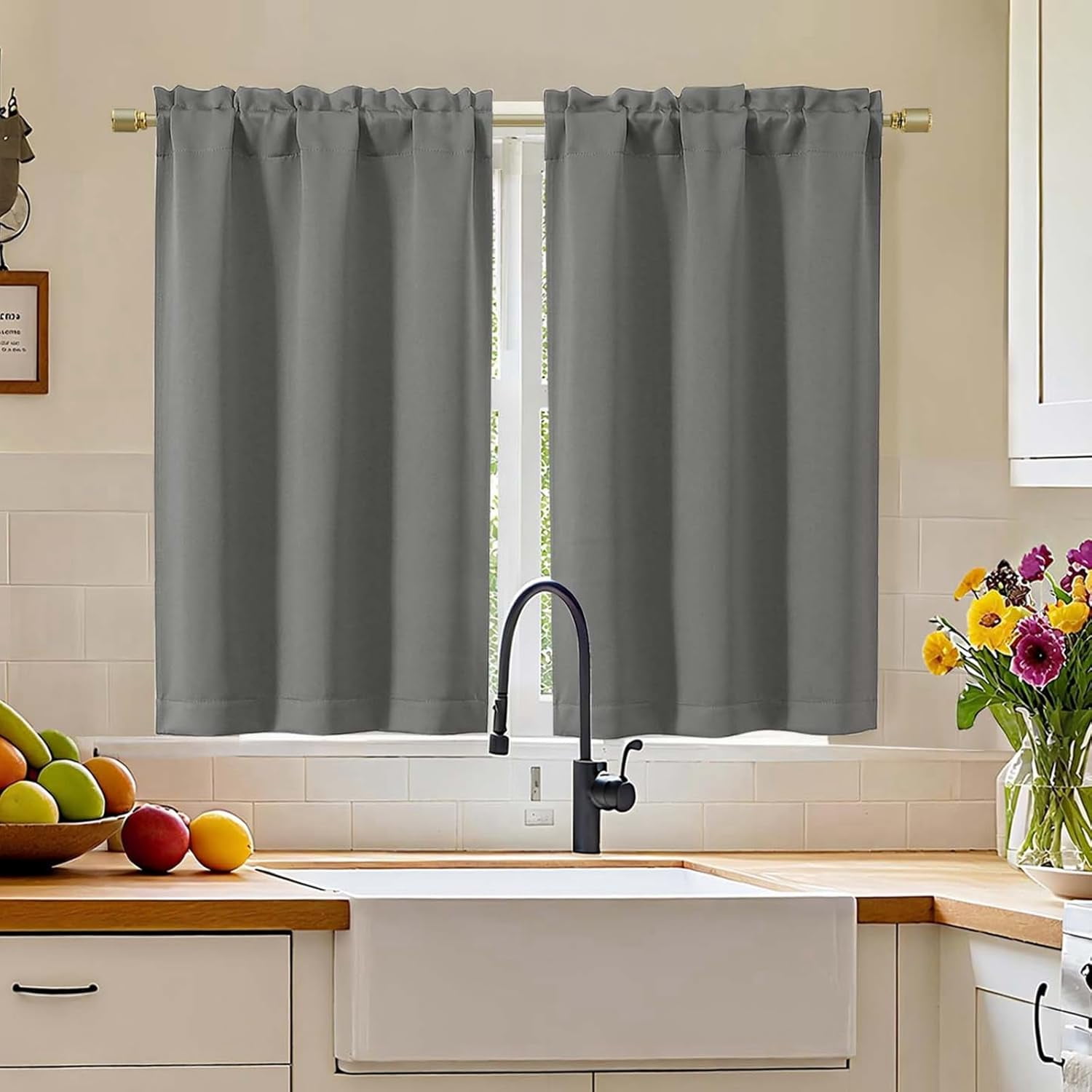 KFHDRS-Light Grey Blackout Curtains 45 inch Length 2 Panels, Thermal ...