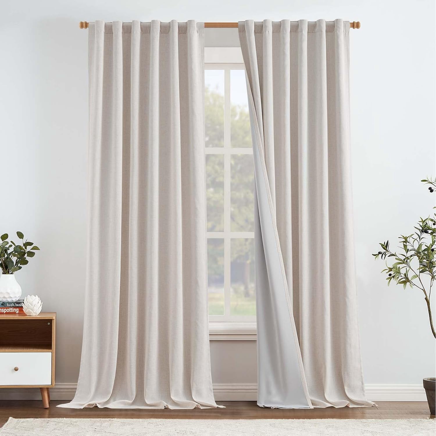 KFHDRS-Linen 100% Blackout Curtains for Living Room Floor to Ceiling 96 ...