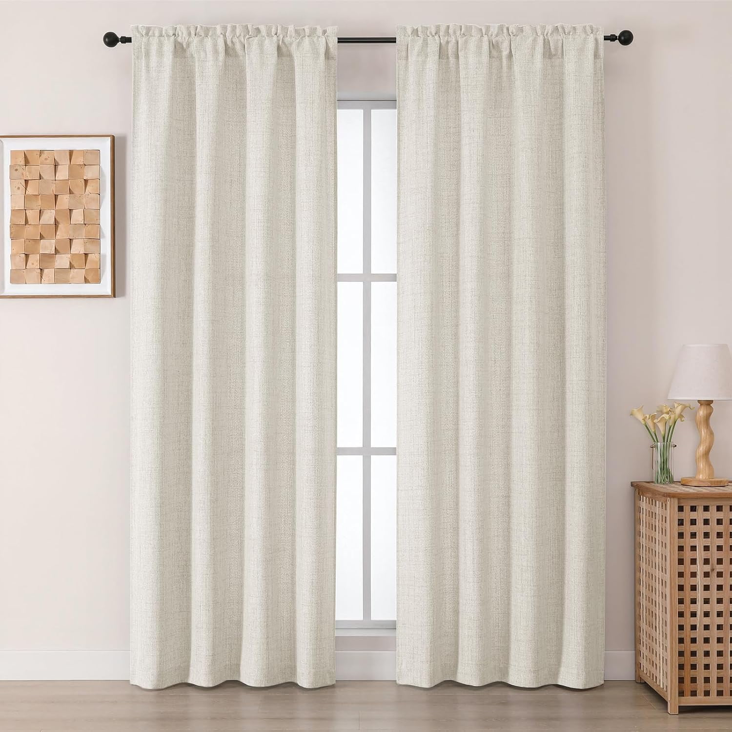 KFHDRS-Natural Curtains 84 Inches Long 2 Panels, Light Filtering Faux ...