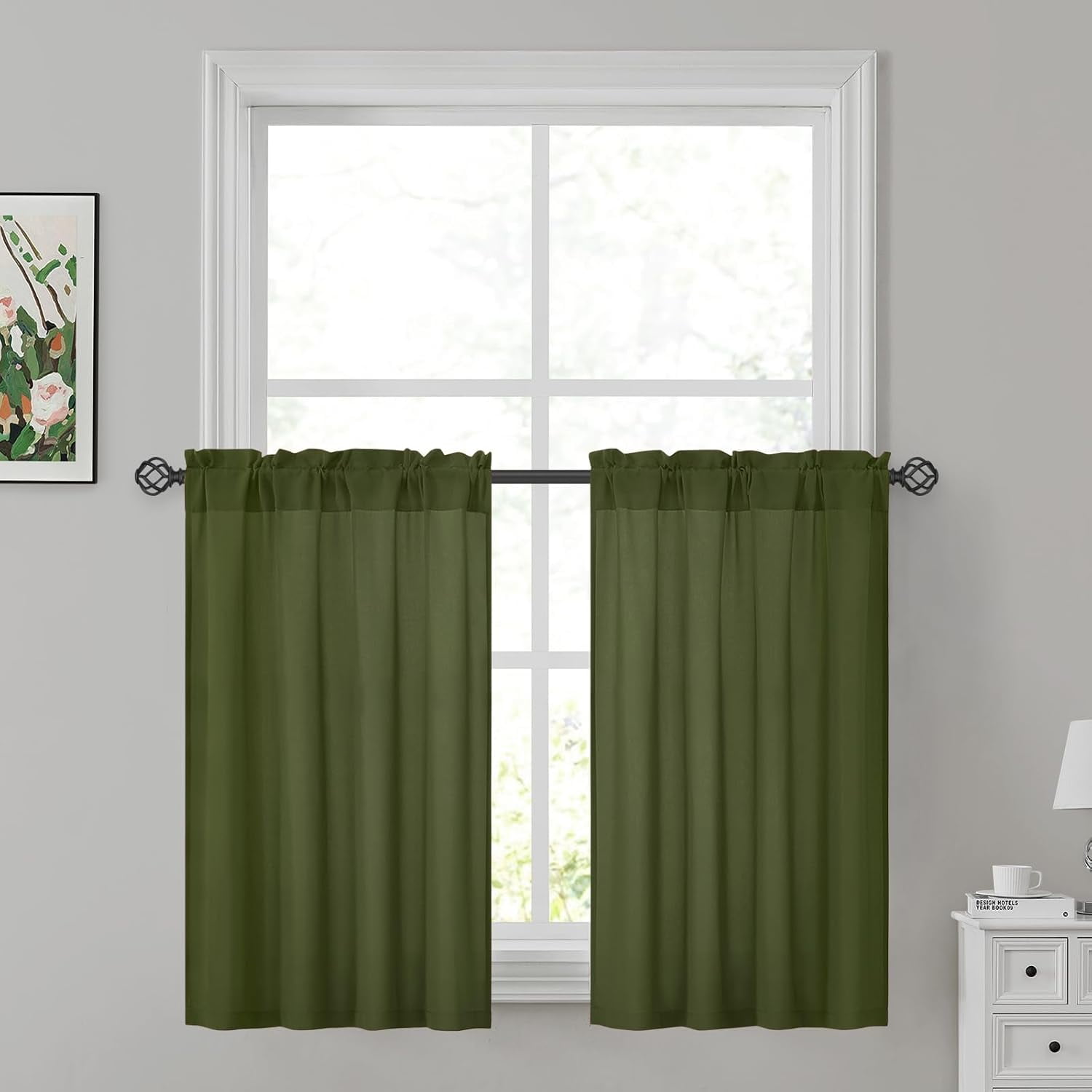 KFHDRS-Non-See-Through Olive Green Privacy Sheer Kitchen Curtains, 30 X ...