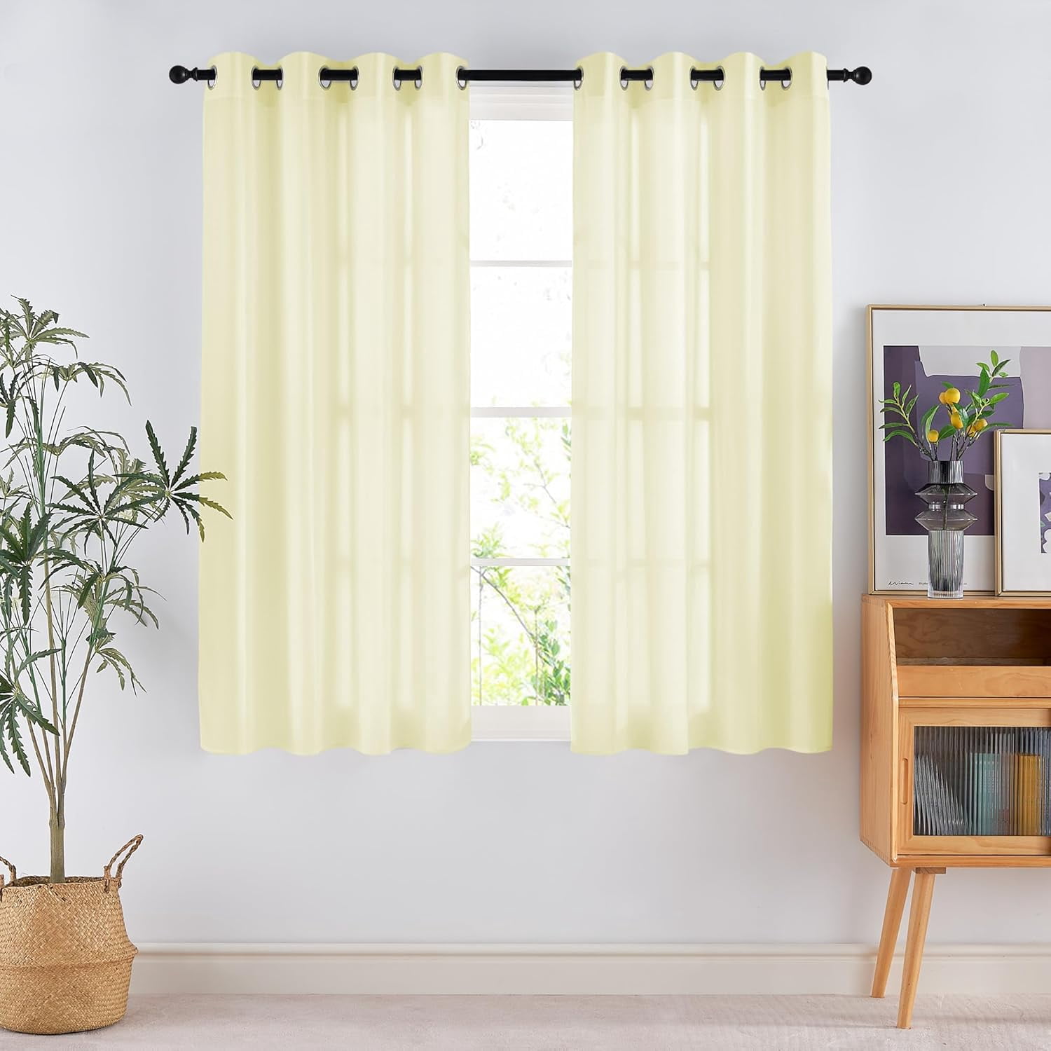 KFHDRS-Non-See-Through Privacy Beige Sheer Curtains 63 inches Long 2 ...