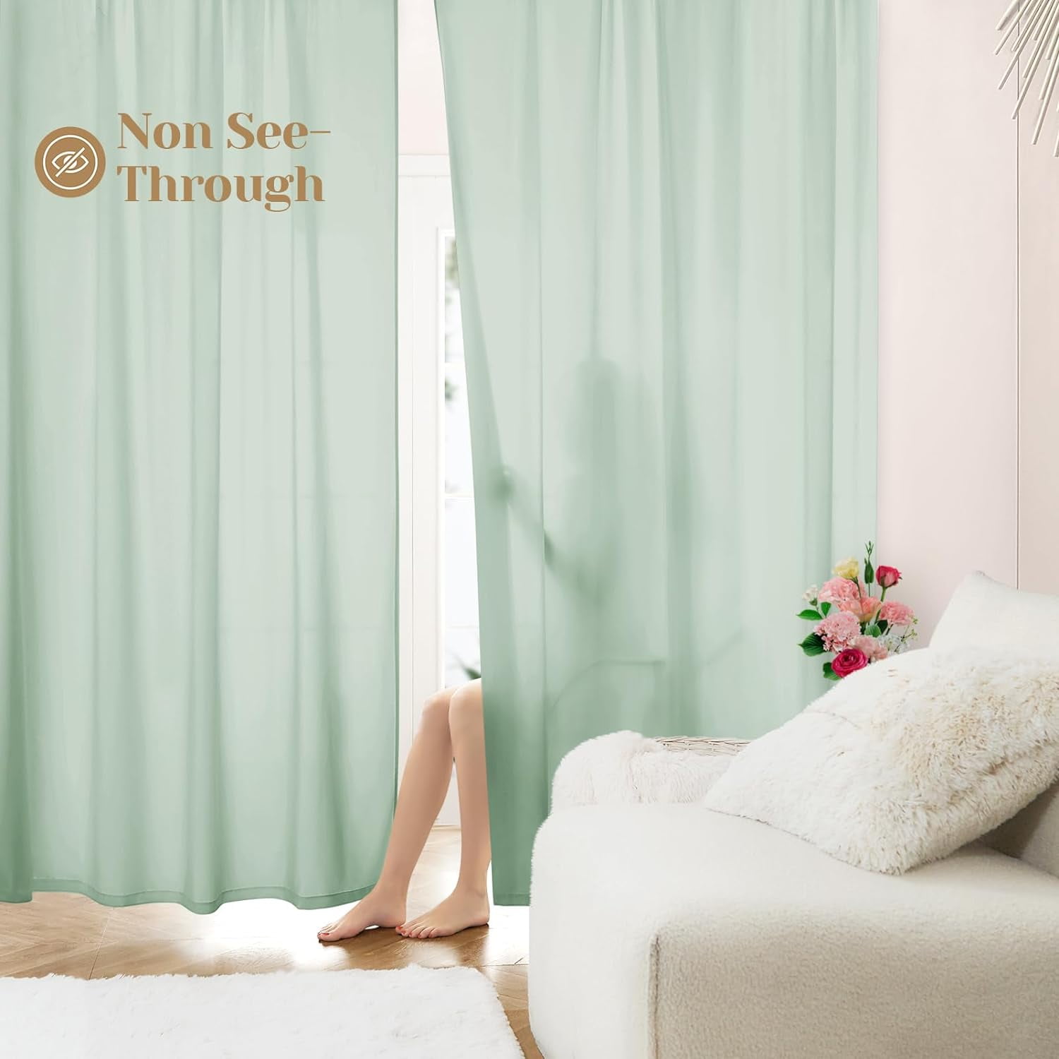 KFHDRS-Non-See-Through Sage Green Privacy Sheer Curtains, 52 X 45 ...