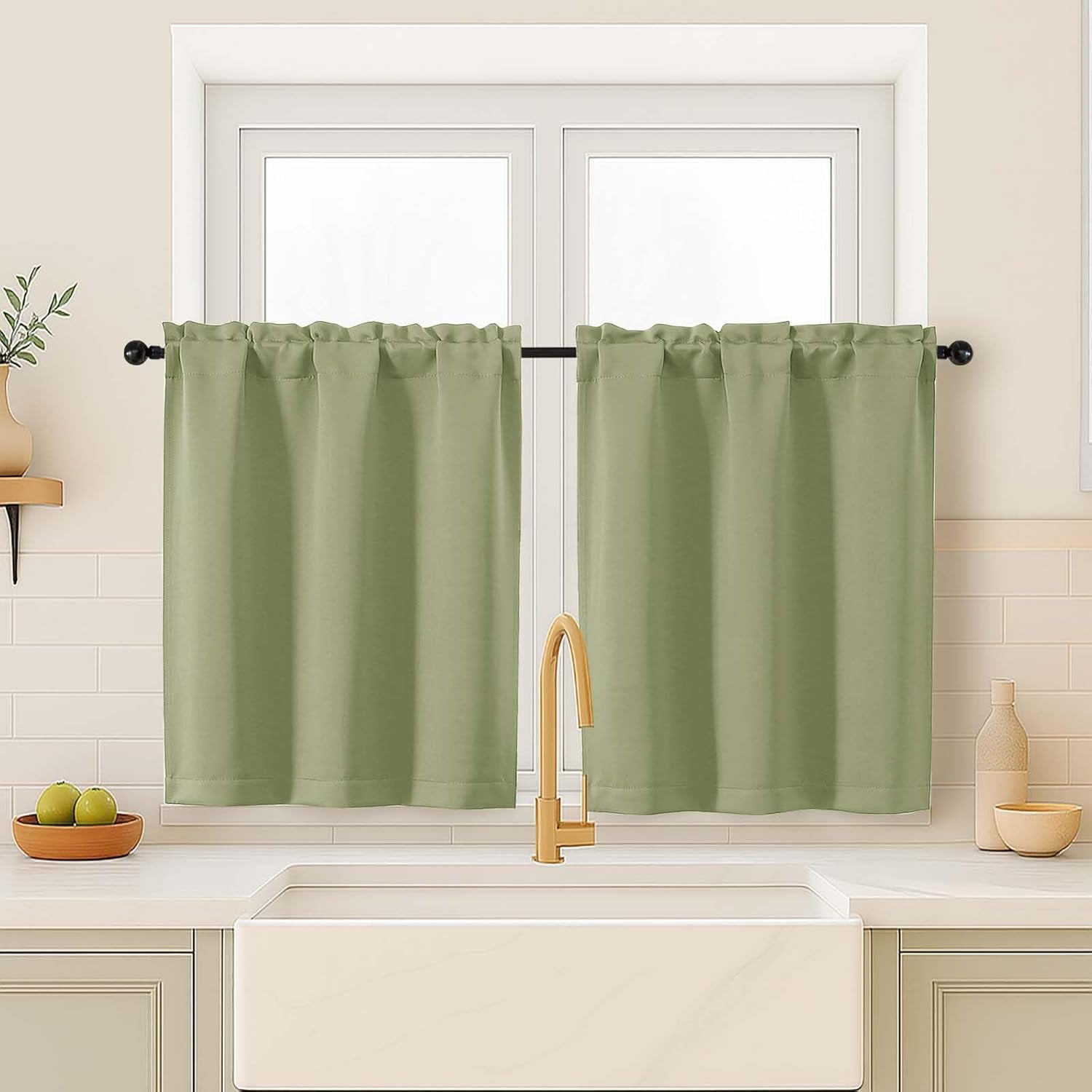 KFHDRS-Sage Green Curtains for Small Window Treatment, Light Blocking Short Kitchen Window ...