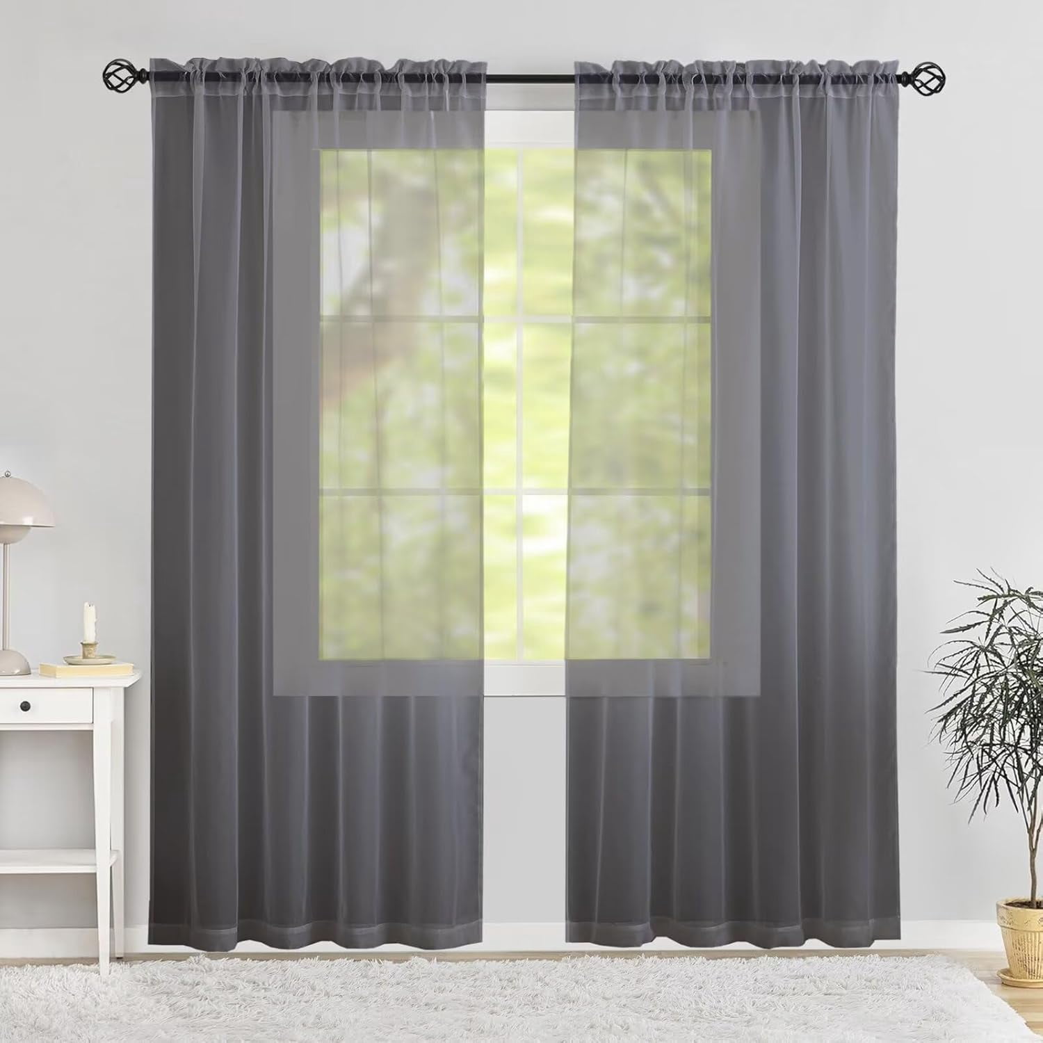 KFHDRS-Semi Voile Sheer Curtains 108 Inches Long 2 Panels Rod Pocket ...