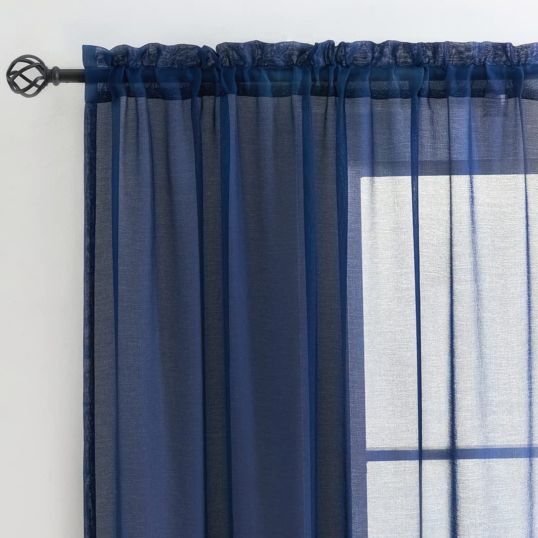 KFHDRS-Sheer Curtains 63 Inch Length 2 Panels Navy Blue, Rod Pocket ...