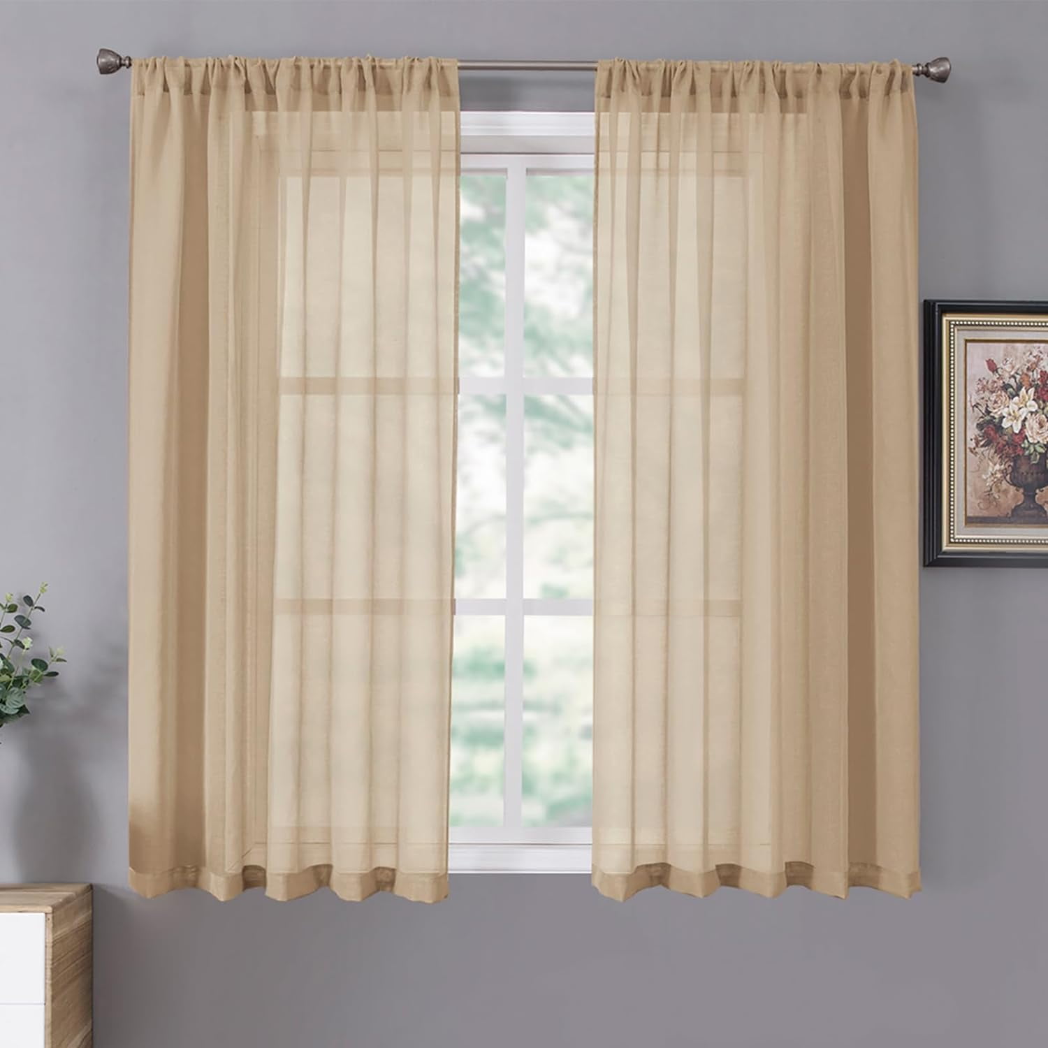 KFHDRS-Short Sheer Curtain Linen Textured Living Room Curtains Sheer ...