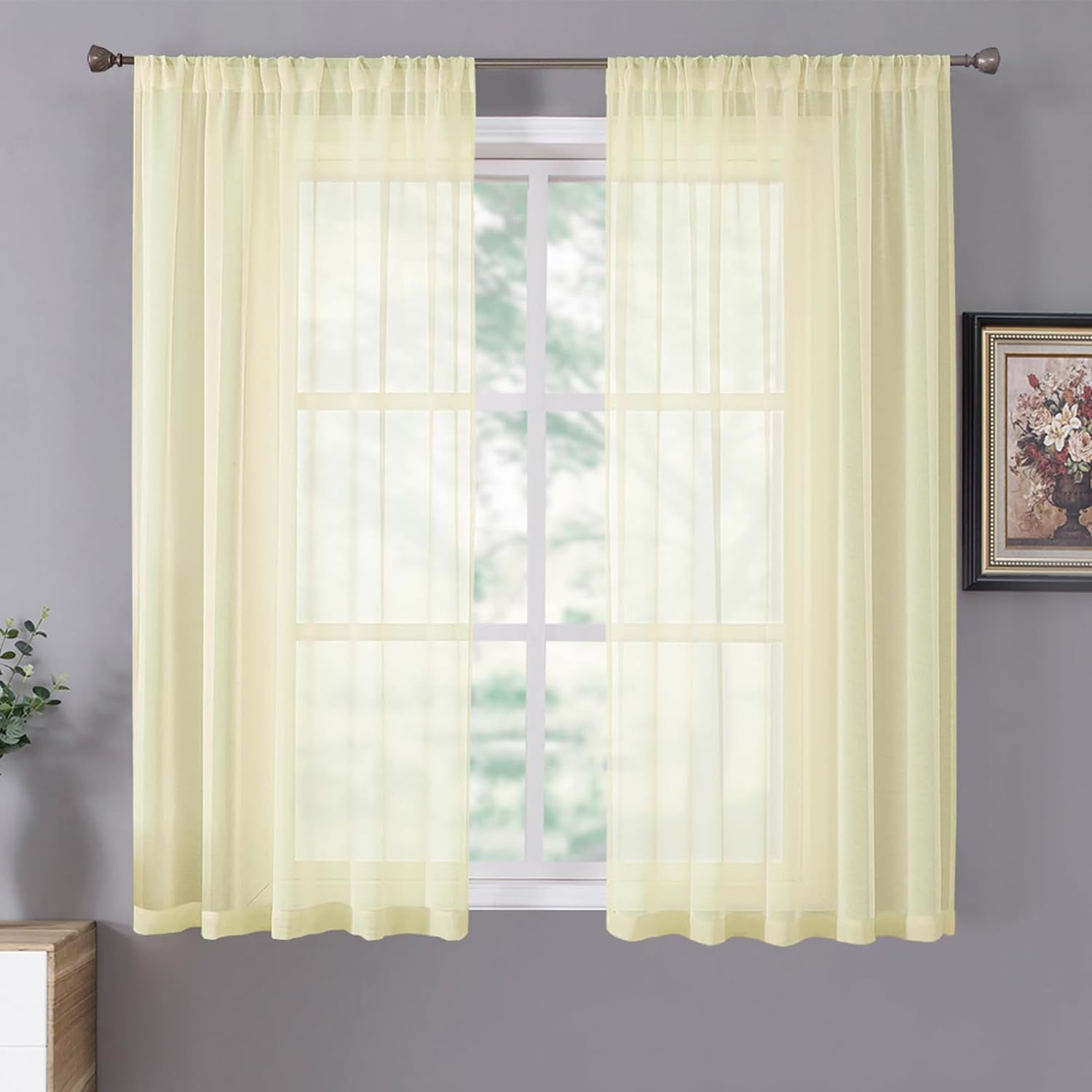 KFHDRS-Short Sheer Curtain Linen Textured Living Room Curtains Sheer ...