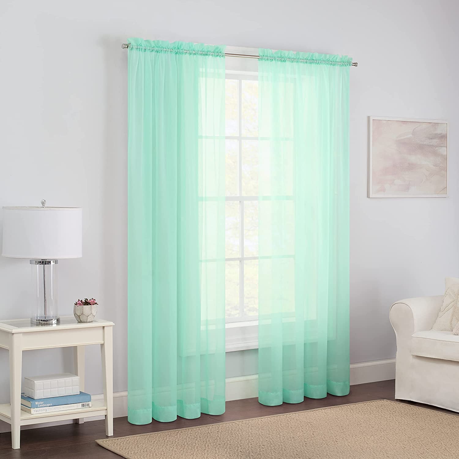 KFHDRS-Victoria Voile Modern Sheer Rod Pocket Window Curtains for ...