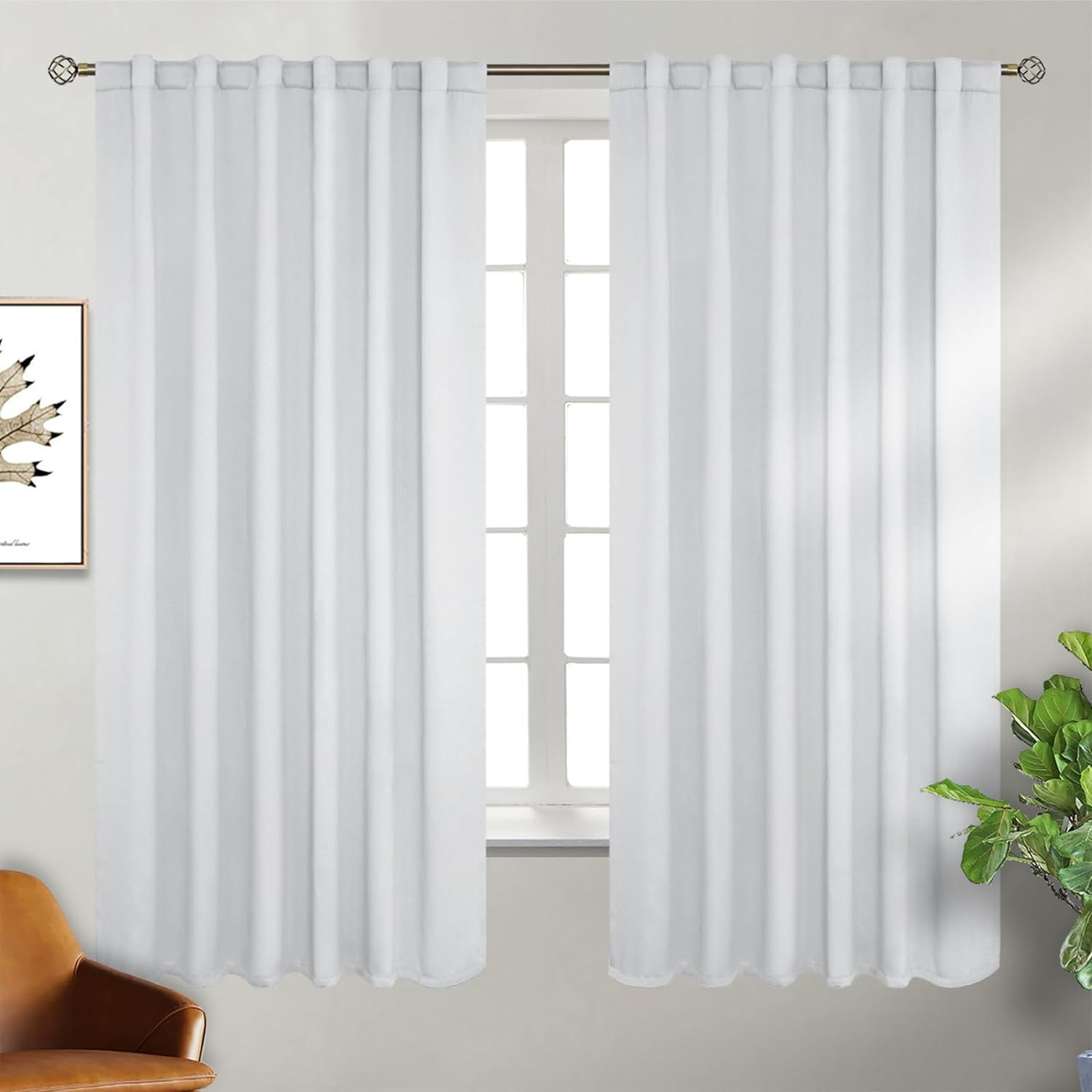 KFHDRS-White Curtains for Bedroom - 52 x 63 inch Rod Pocket and Back ...