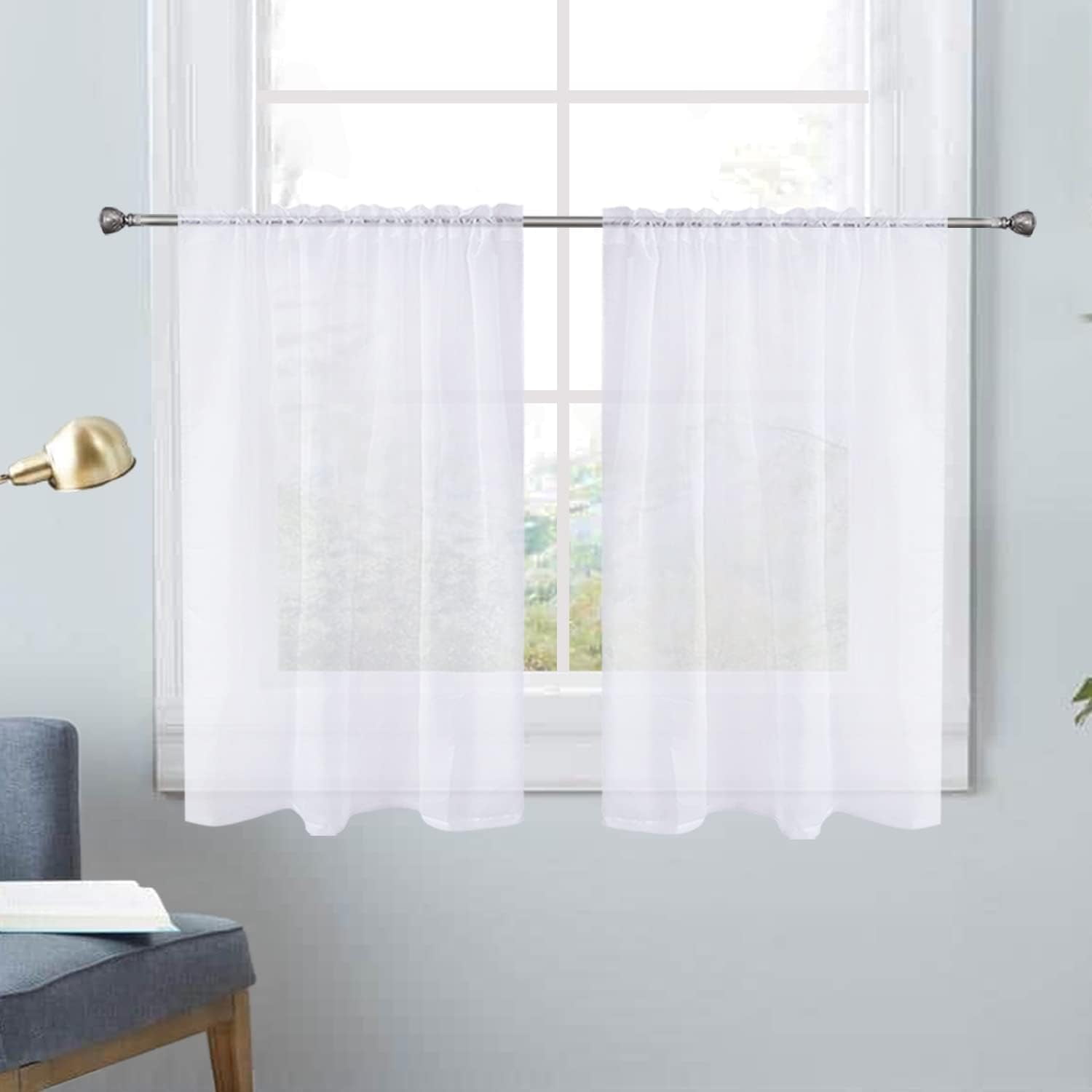 KFHDRS-White Kitchen Sheer Valance Curtains 40 Inch, Voile Sheer Cafe ...