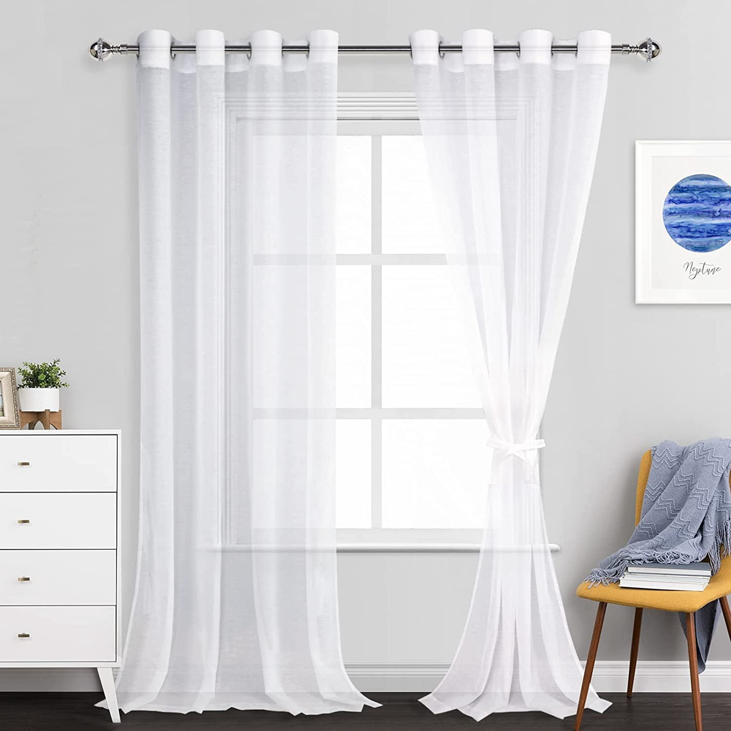 KFHDRS-White Sheer Curtains 120 inches Long, Extra Long Light Filtering ...