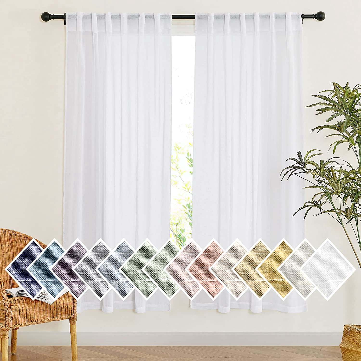 KFHDRS-White Sheer Curtains 72 inch Length 2 Panels, Rod Pocket & Back ...