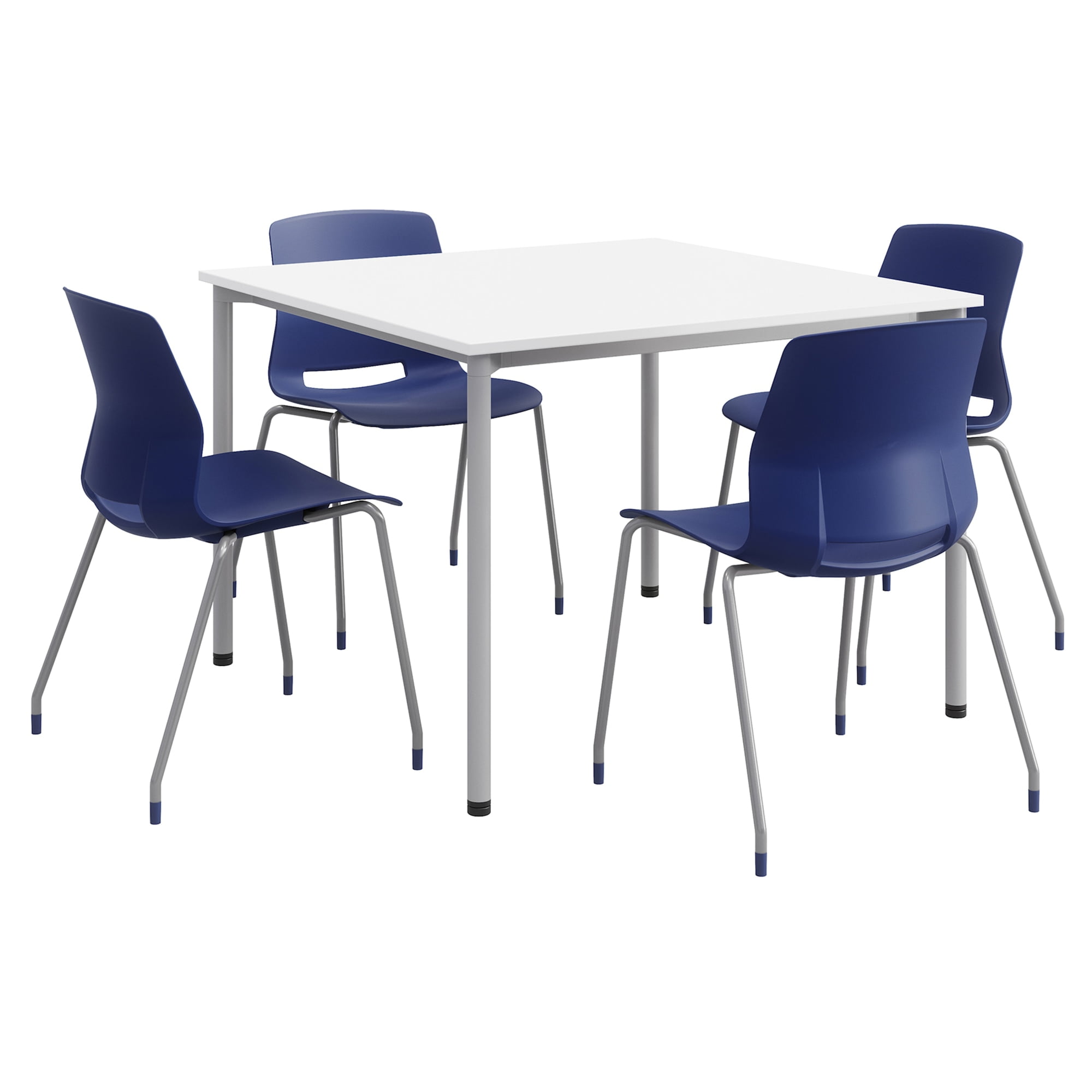 KFI Dailey 42in Square Dining Set - White/Silver Table - Navy Chairs ...