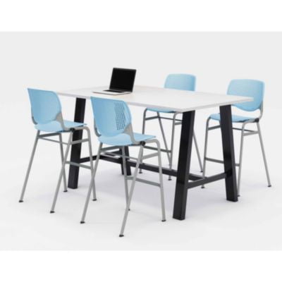 KFI Studios Midtown 6' x 3' Pub Table Set, Designer White , 4 Sky Blue ...