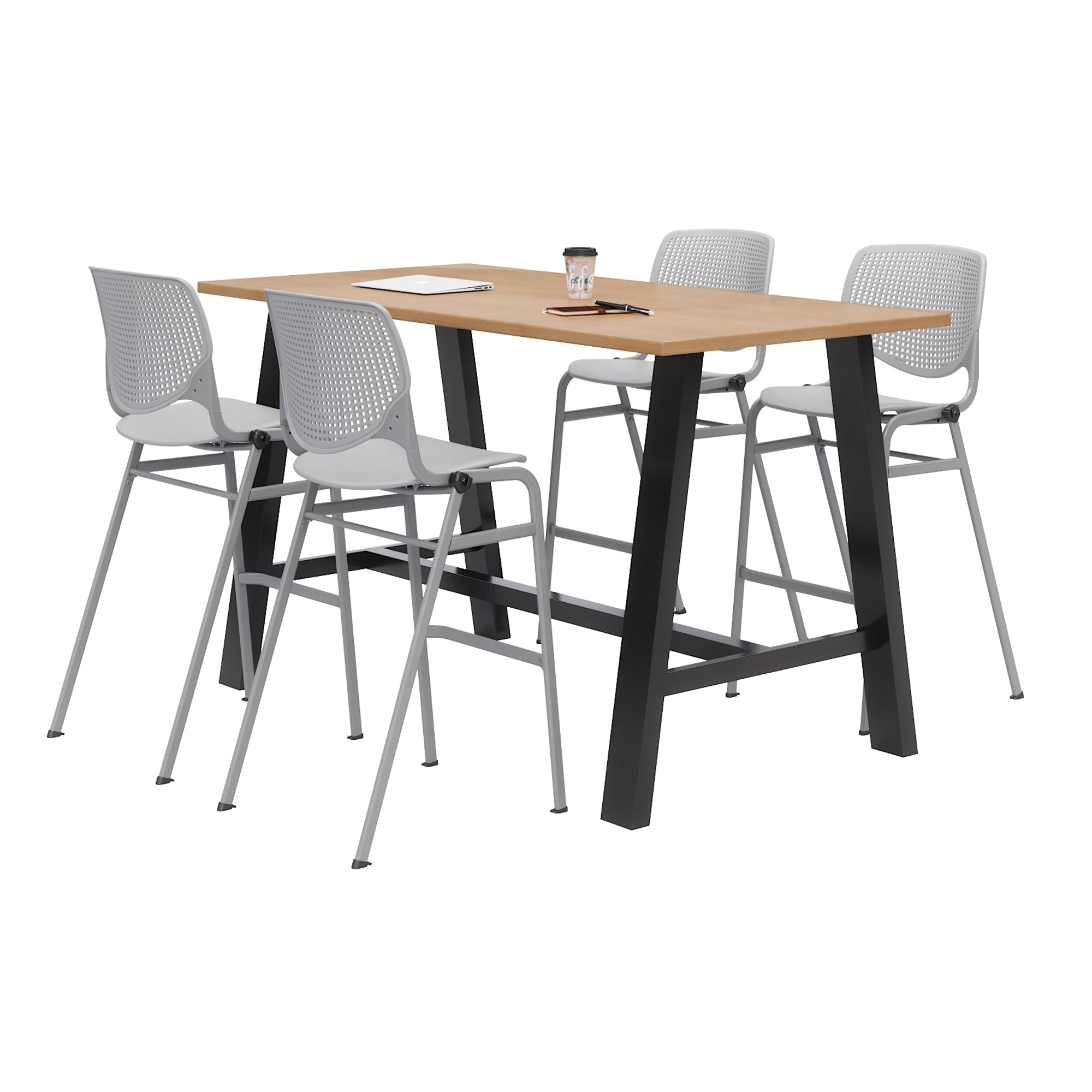 KFI Studios Midtown 6' x 3' Pub Table Set, Maple , 4 Light Grey KOOL ...