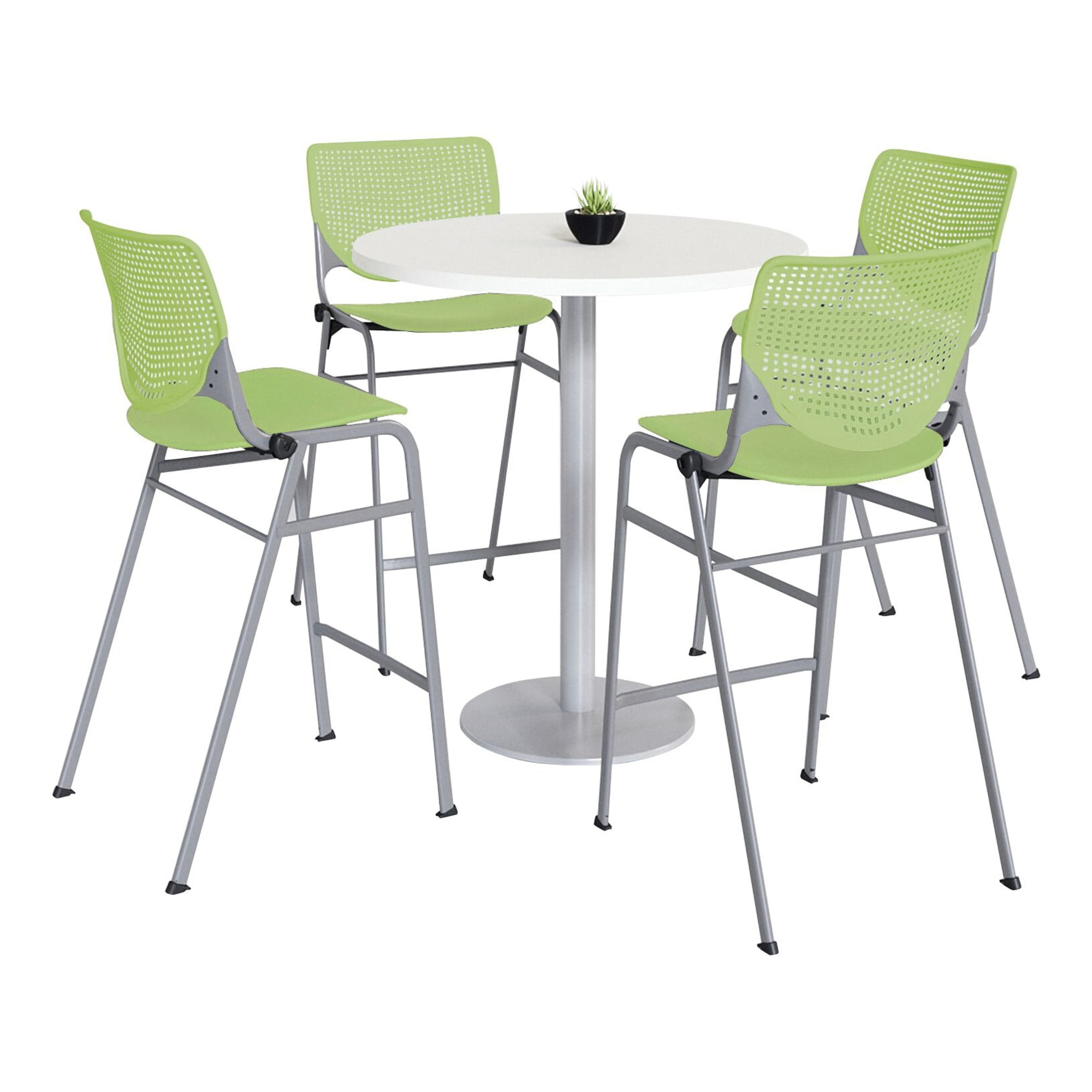 KFI Studios Mode Round 3' Bistro Table Set, Designer White, 4 Lime ...