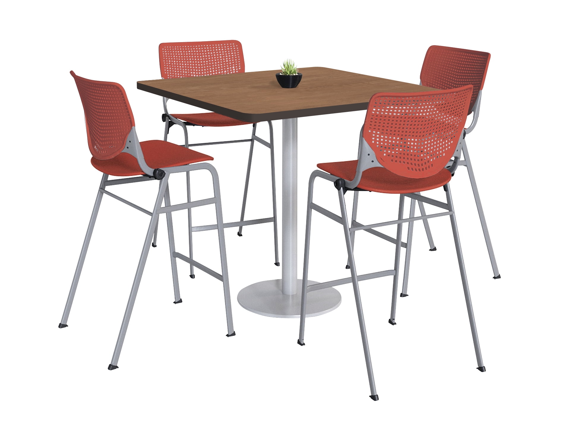 KFI Studios Mode Square 3.5' Bistro Table Set, River Cherry, 4 Coral ...